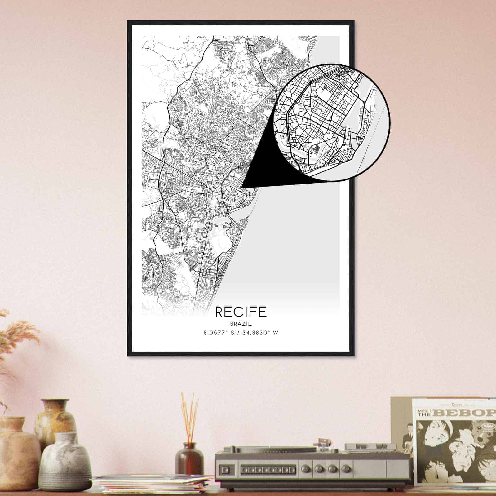 Recife Brazil Map Poster, Recife City Road Wall Art Print - Custom Maps ...
