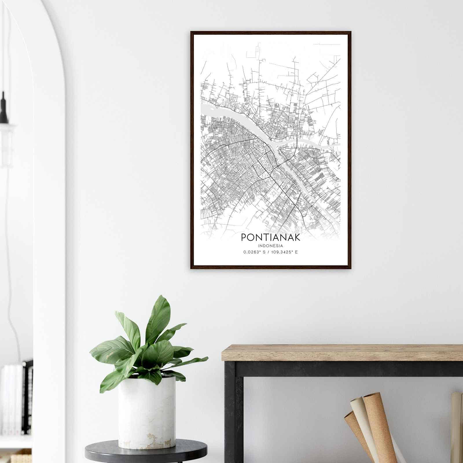 Pontianak Indonesia Map Poster, Pontianak City Road Wall Art Print ...