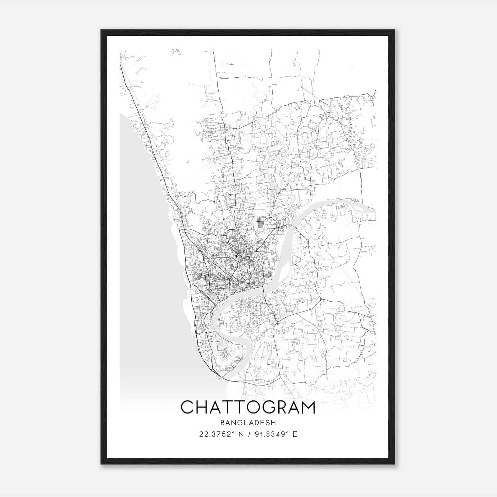 Chattogram Bangladesh Map Poster, Chattogram City Road Wall Art Print ...