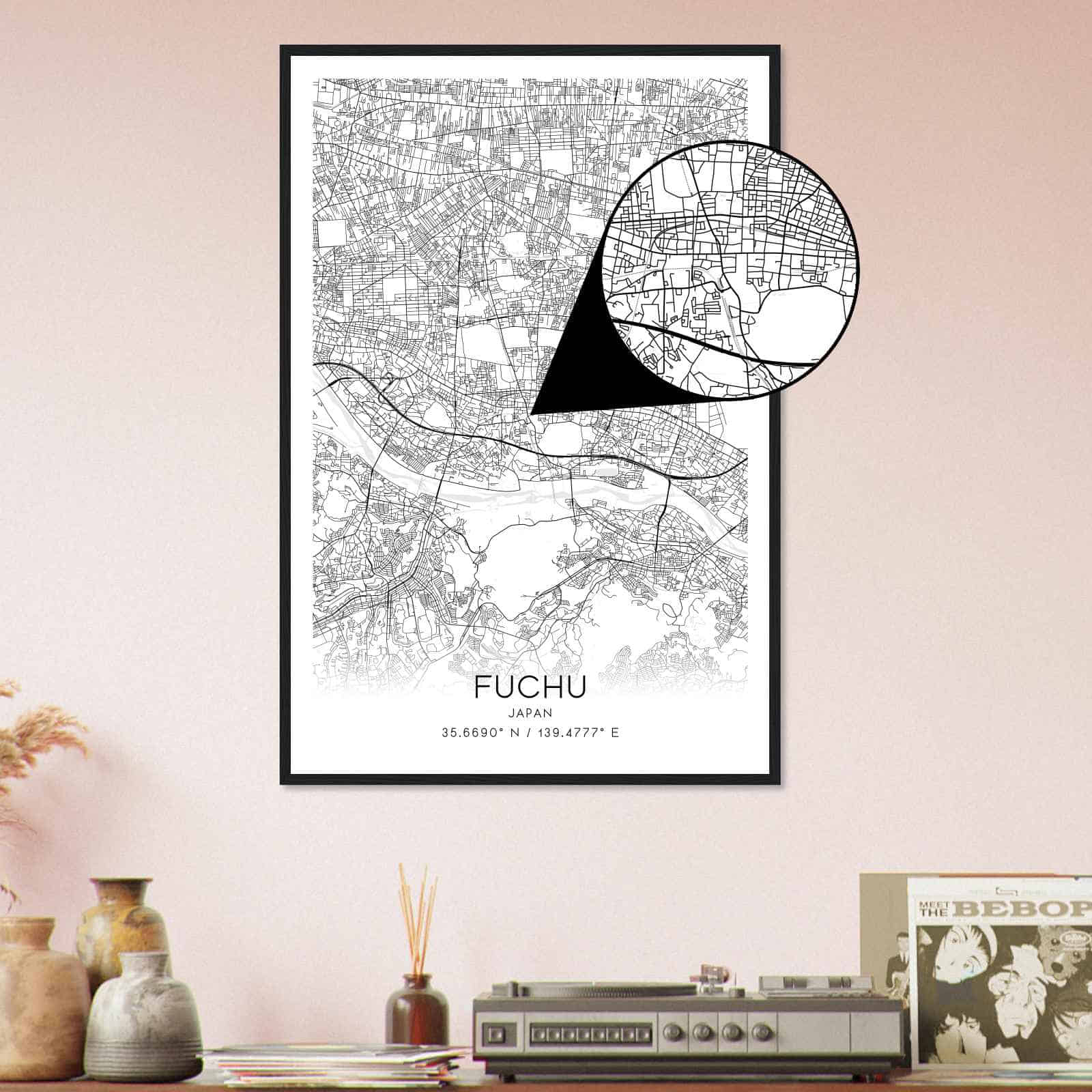 Fuchu Japan Map Poster, Fuchu City Road Wall Art Print - Custom Maps ...