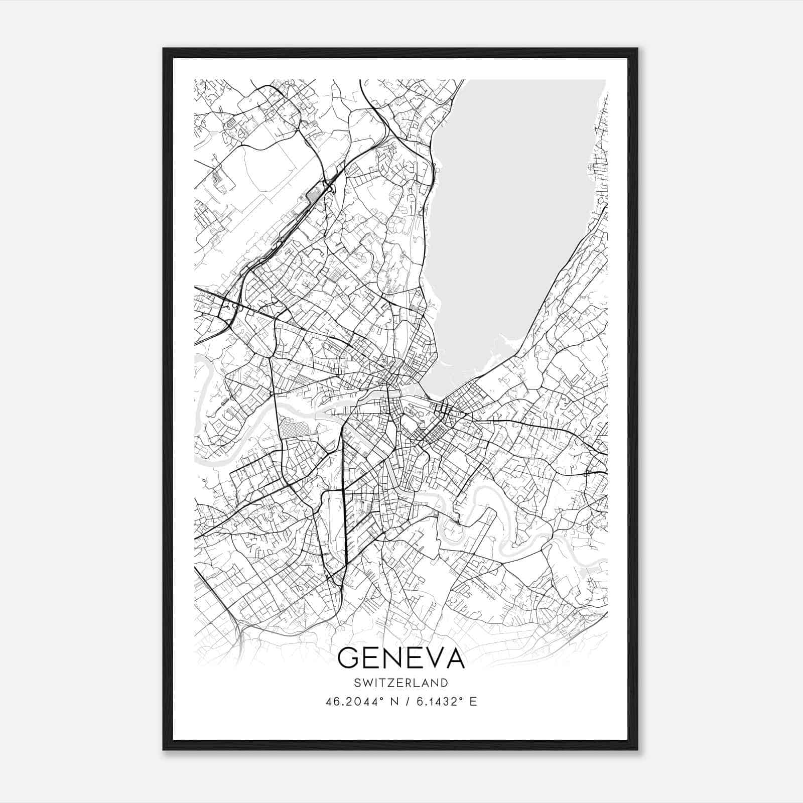 Geneva Switzerland Map Poster, Geneva City Road Wall Art Print - Custom ...