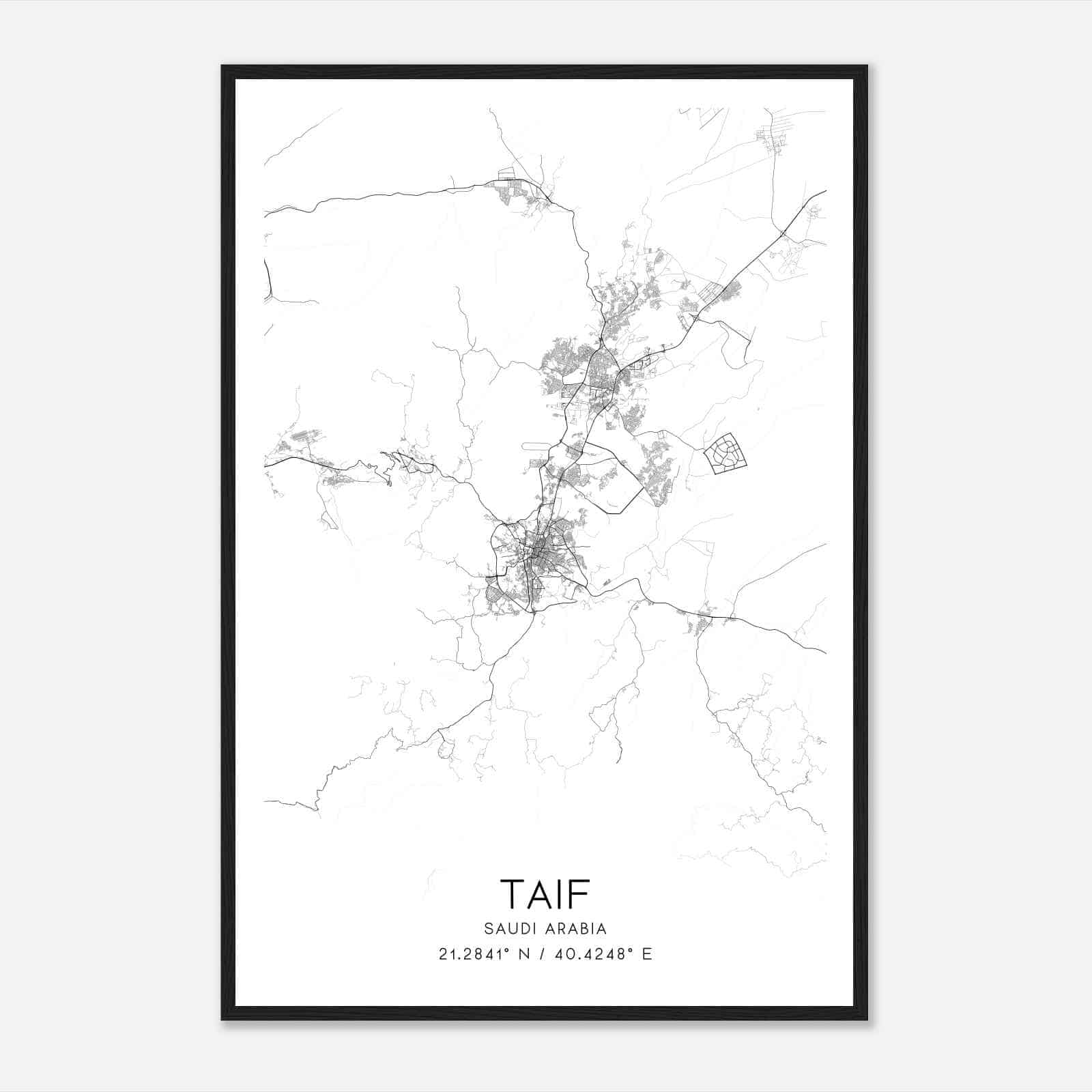 Taif Saudi Arabia Map Poster, Taif City Road Wall Art Print - Custom ...