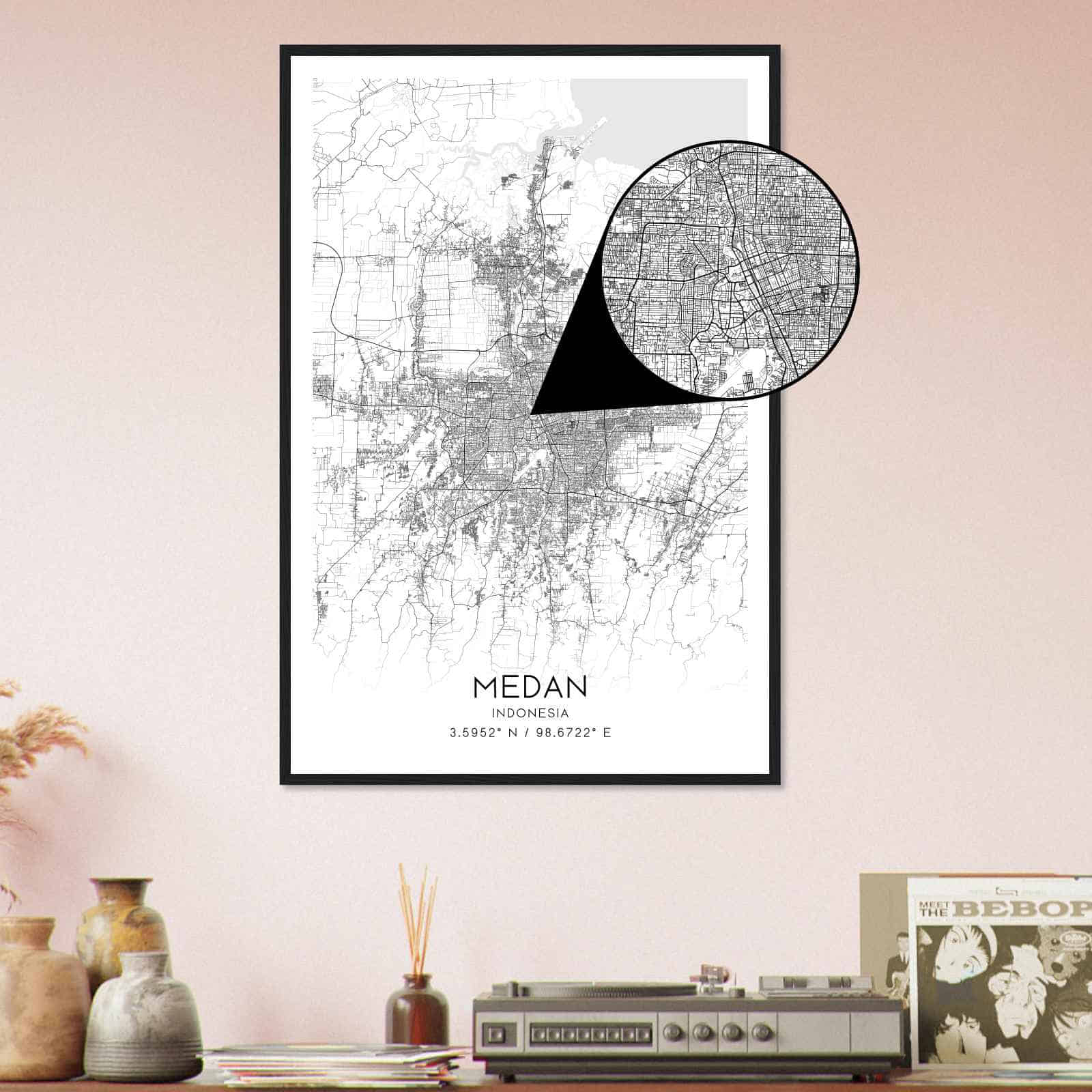 Medan Indonesia Map Poster, Medan City Road Wall Art Print - Custom ...