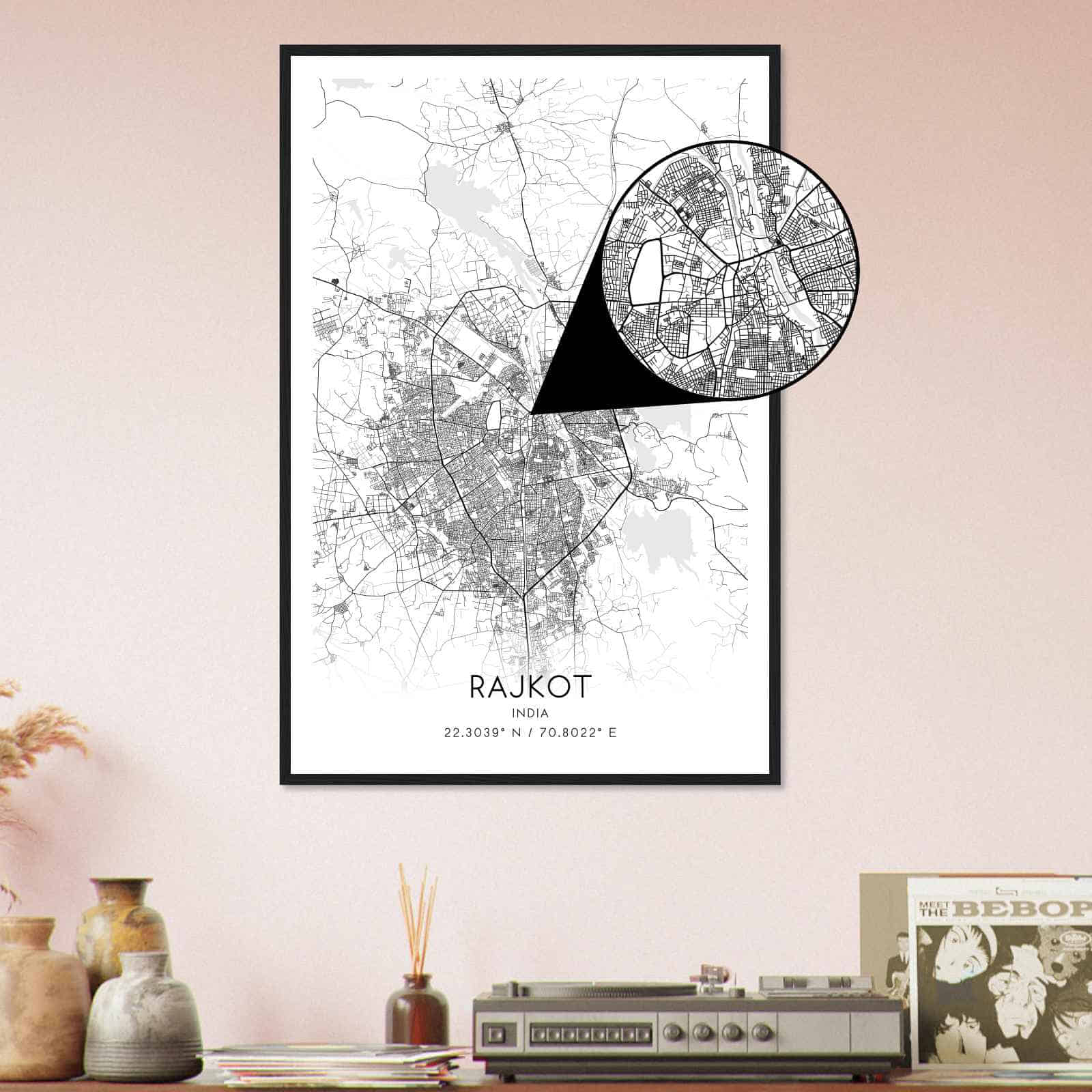 Rajkot India Map Poster, Rajkot City Road Wall Art Print - Custom Maps ...