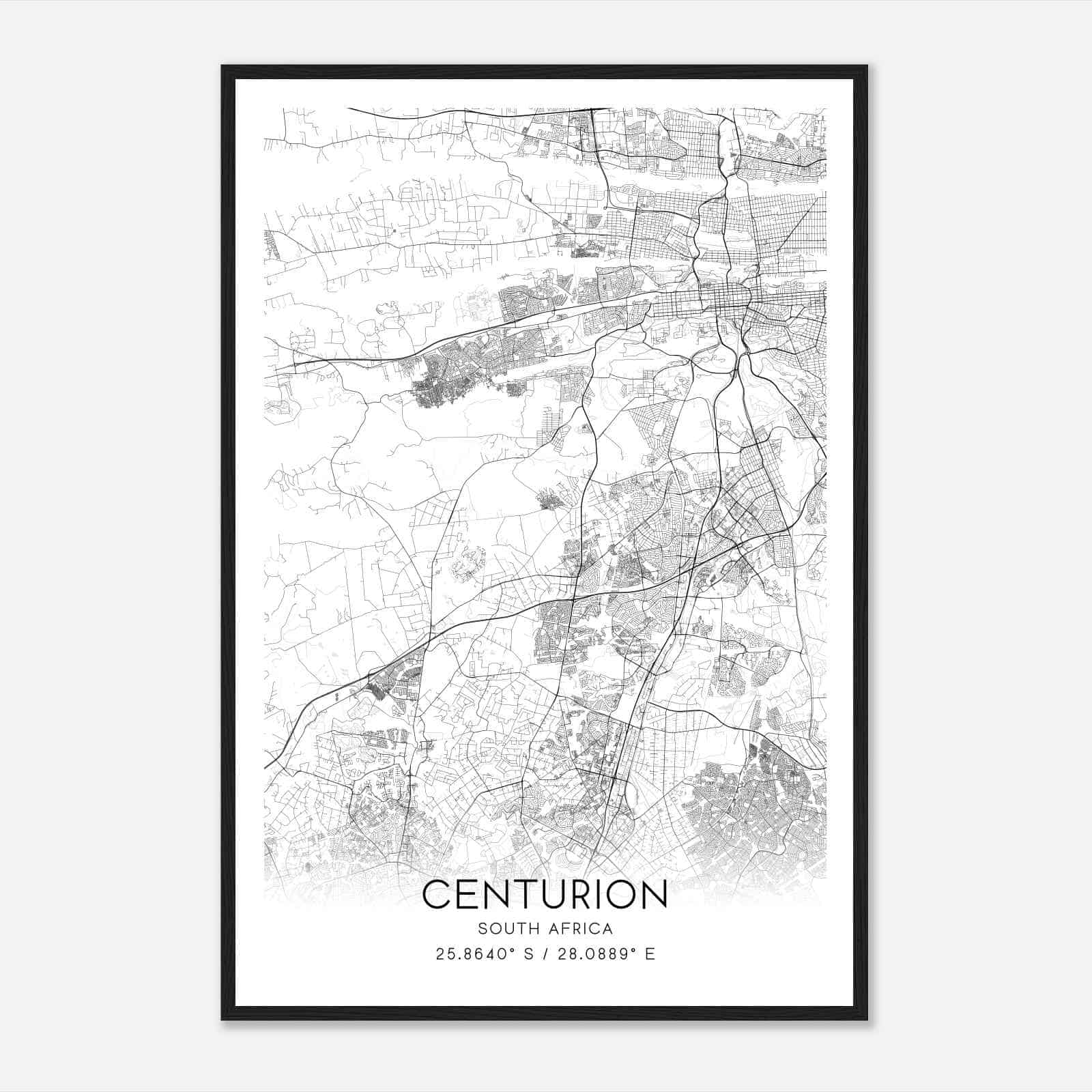 Centurion South Africa Map Poster, Centurion City Road Wall Art Print ...