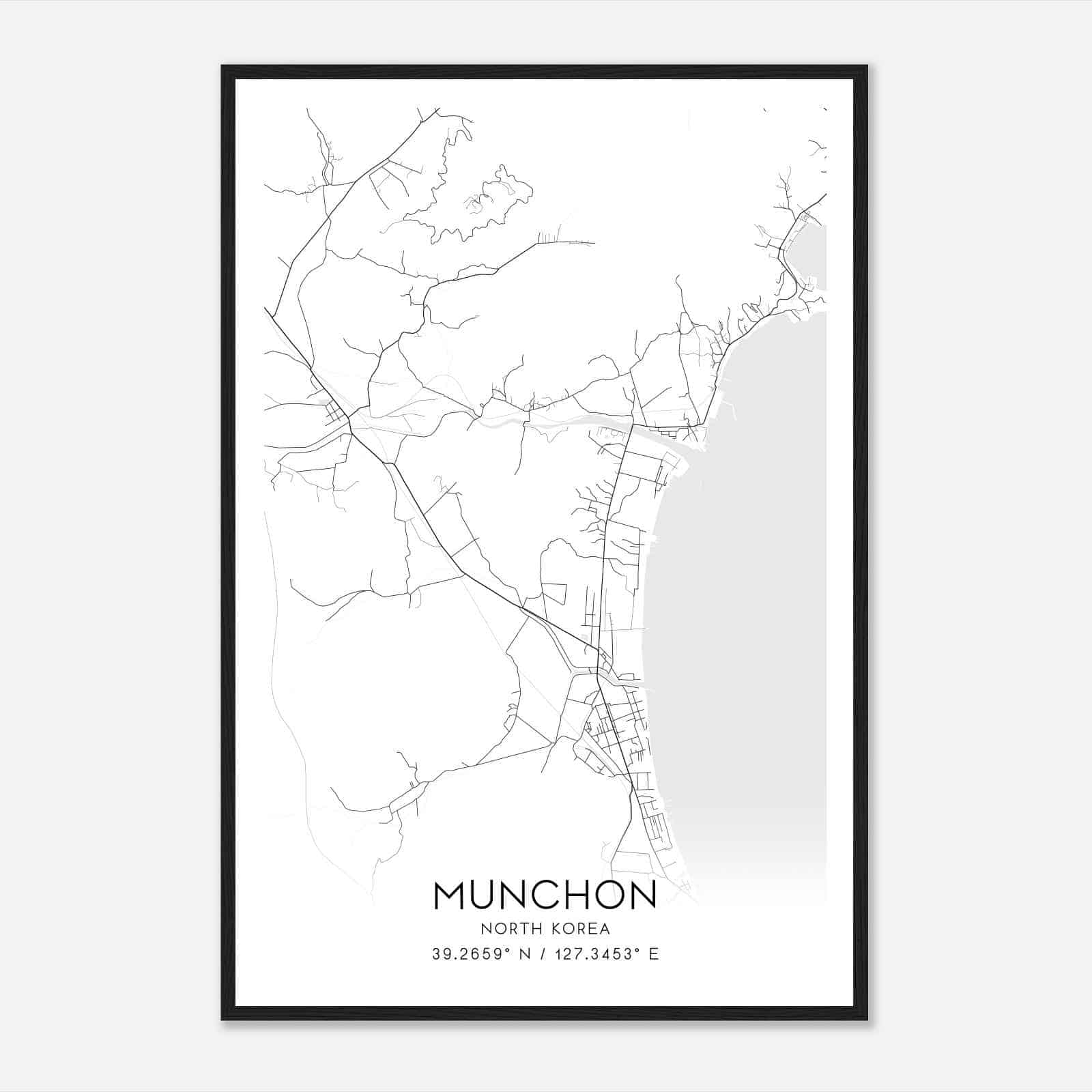 Munchon North Korea Map Poster, Munchon City Road Wall Art Print ...