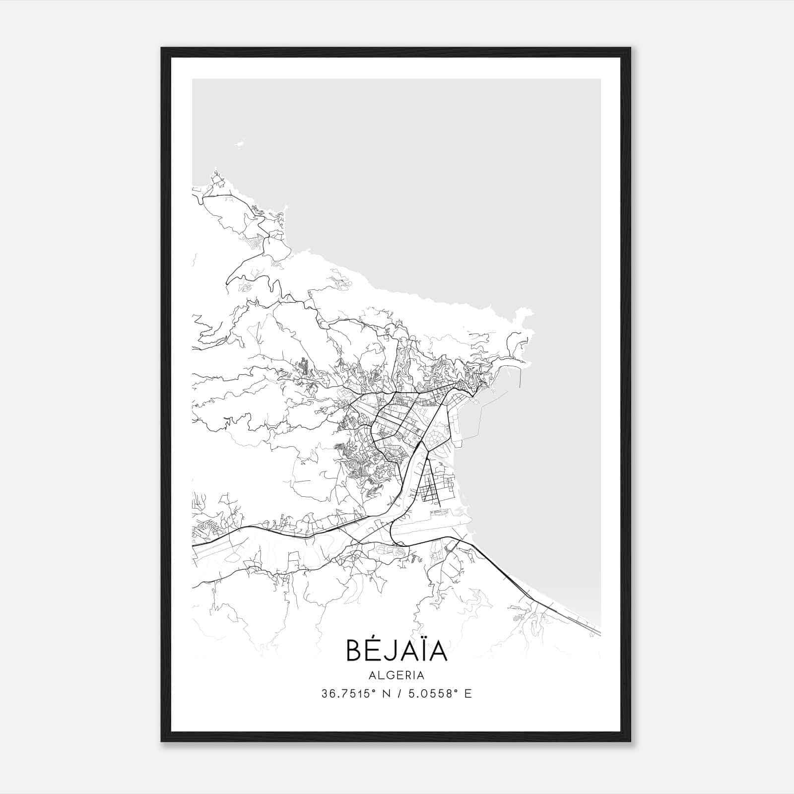 Bejaia Algeria Map Poster, Bejaia City Road Wall Art Print - Custom ...