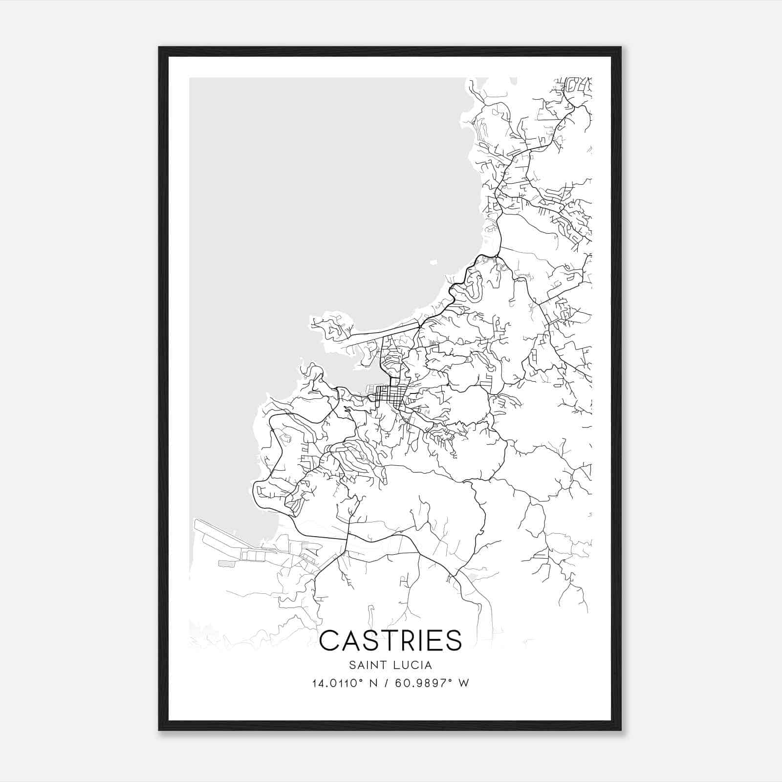 Castries Saint Lucia Map Poster, Castries City Road Wall Art Print ...