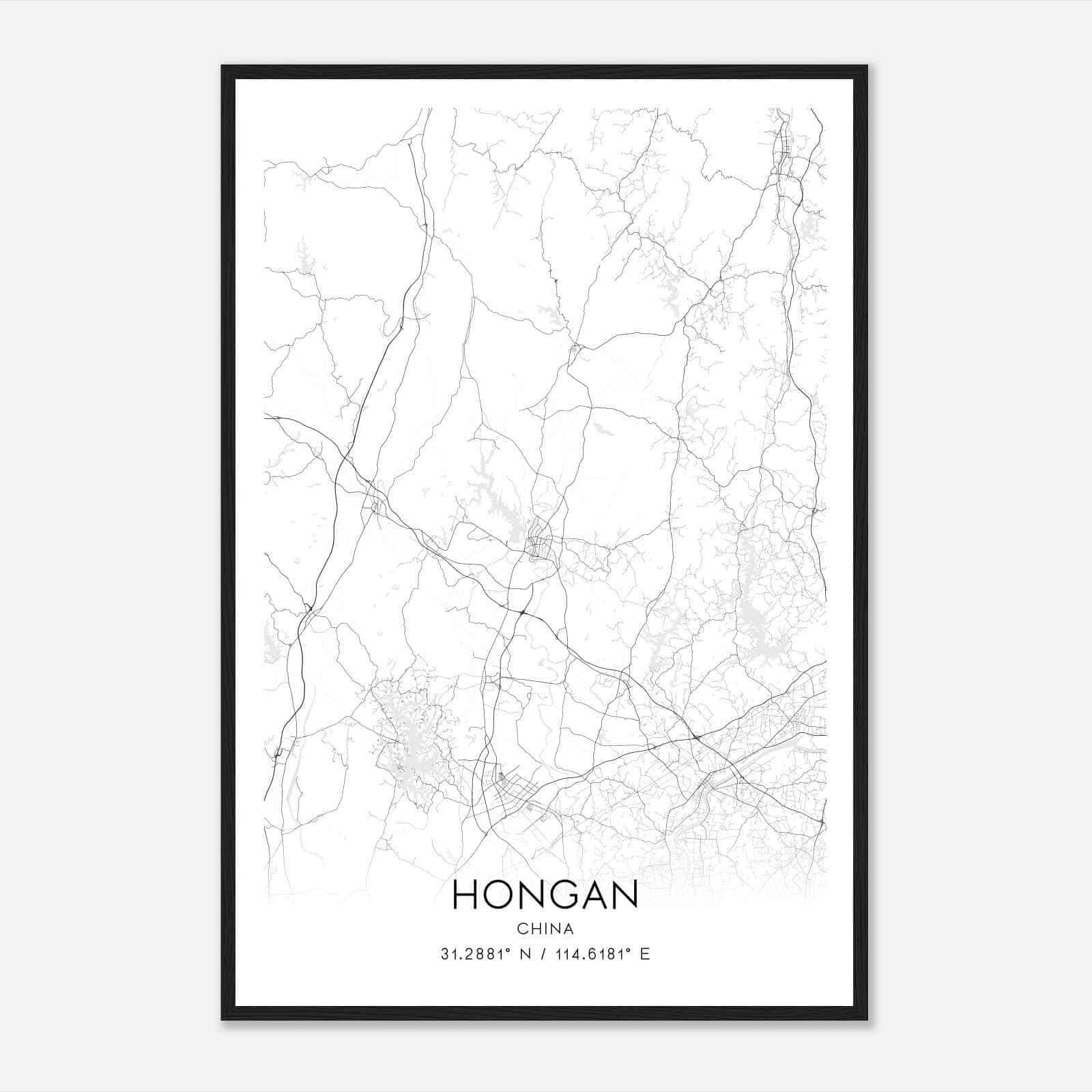 Hongan China Map Poster, Hongan City Road Wall Art Print - Custom Maps ...