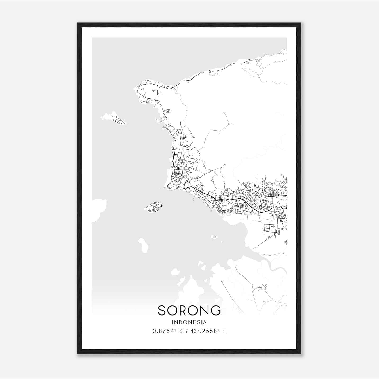 Sorong Indonesia Map Poster, Sorong City Road Wall Art Print - Custom ...