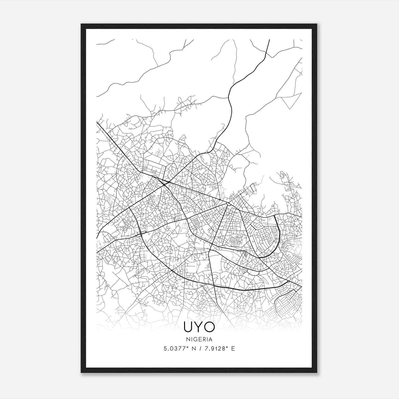 Uyo Nigeria Map Poster, Uyo City Road Wall Art Print - Custom Maps ...