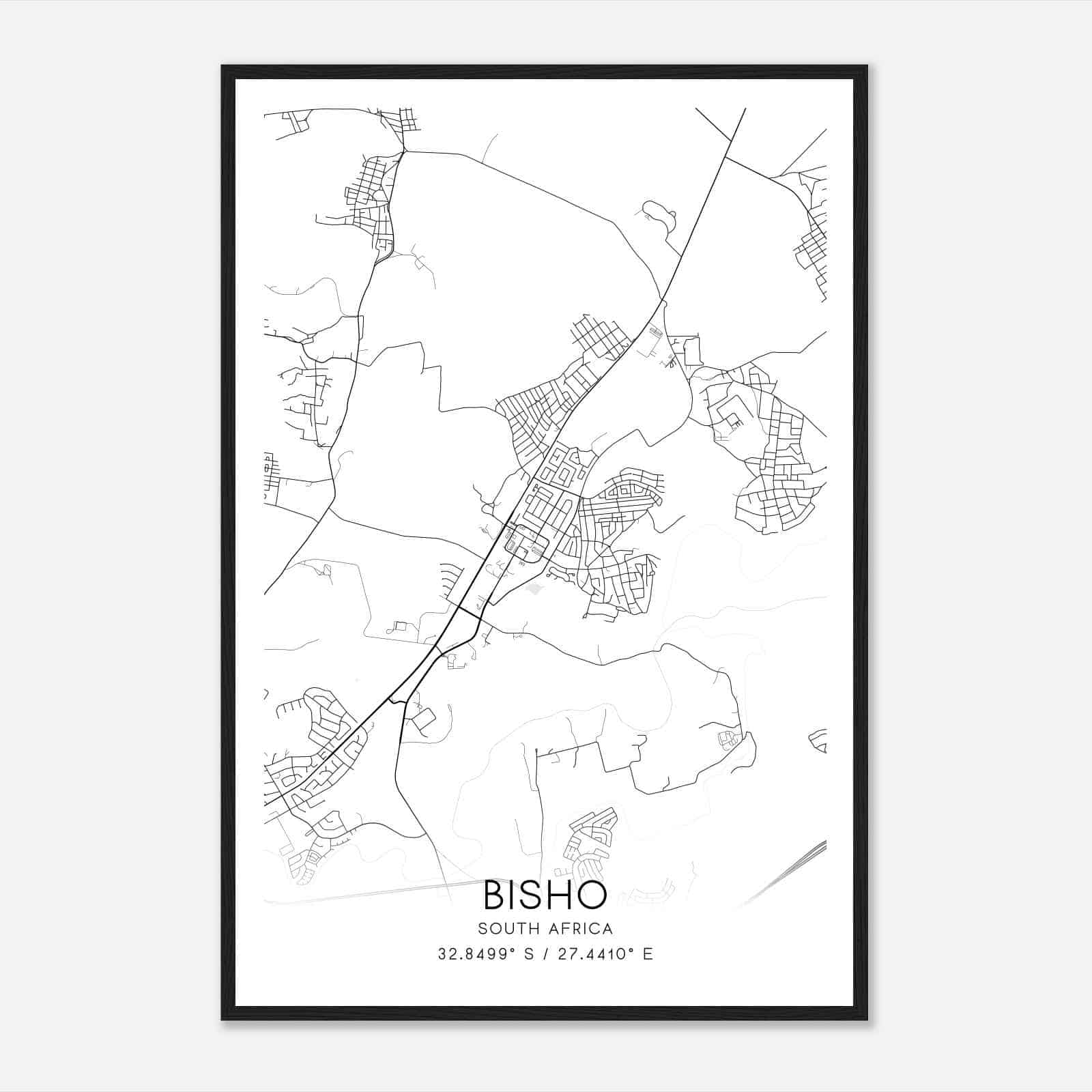 Bisho South Africa Map Poster, Bisho City Road Wall Art Print - Custom ...