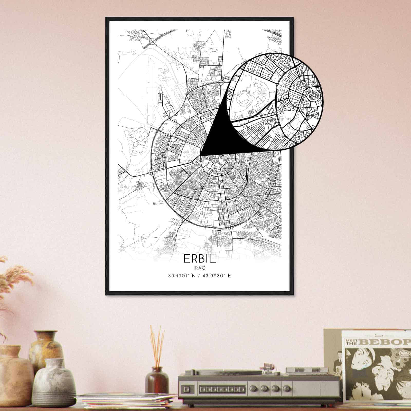 Erbil Iraq Map Poster, Erbil City Road Wall Art Print - Custom Maps ...