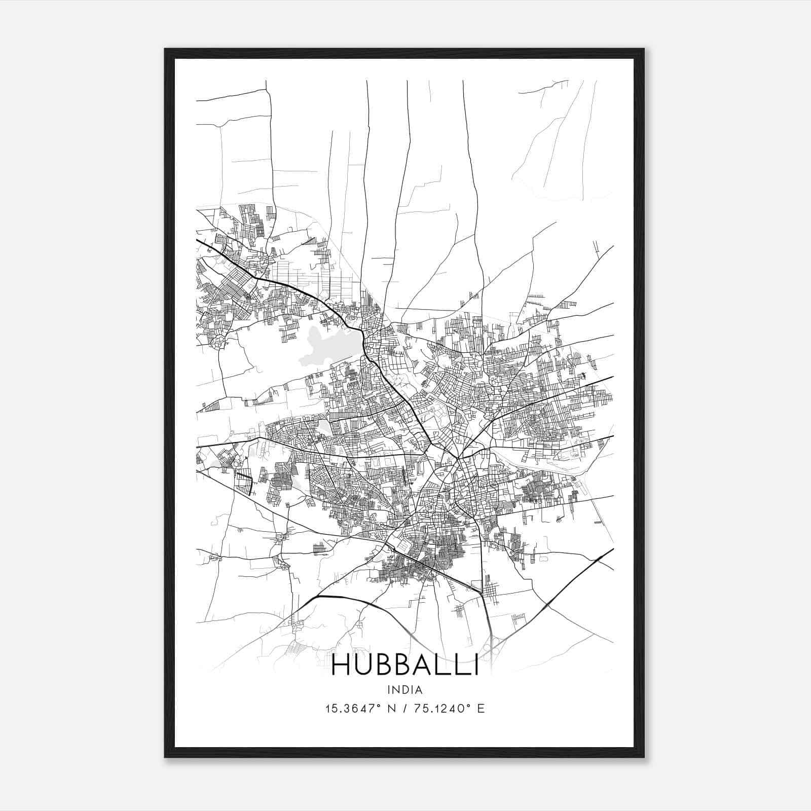 Hubballi India Map Poster, Hubballi City Road Wall Art Print - Custom ...