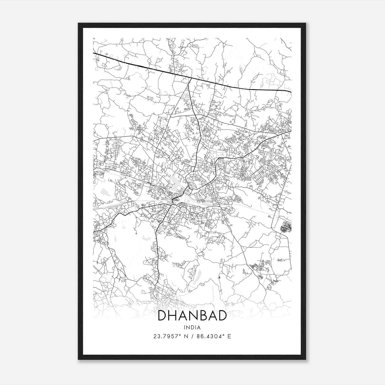 Dhanbad India Map Poster, Dhanbad City Road Wall Art Print - Custom Maps & Posters