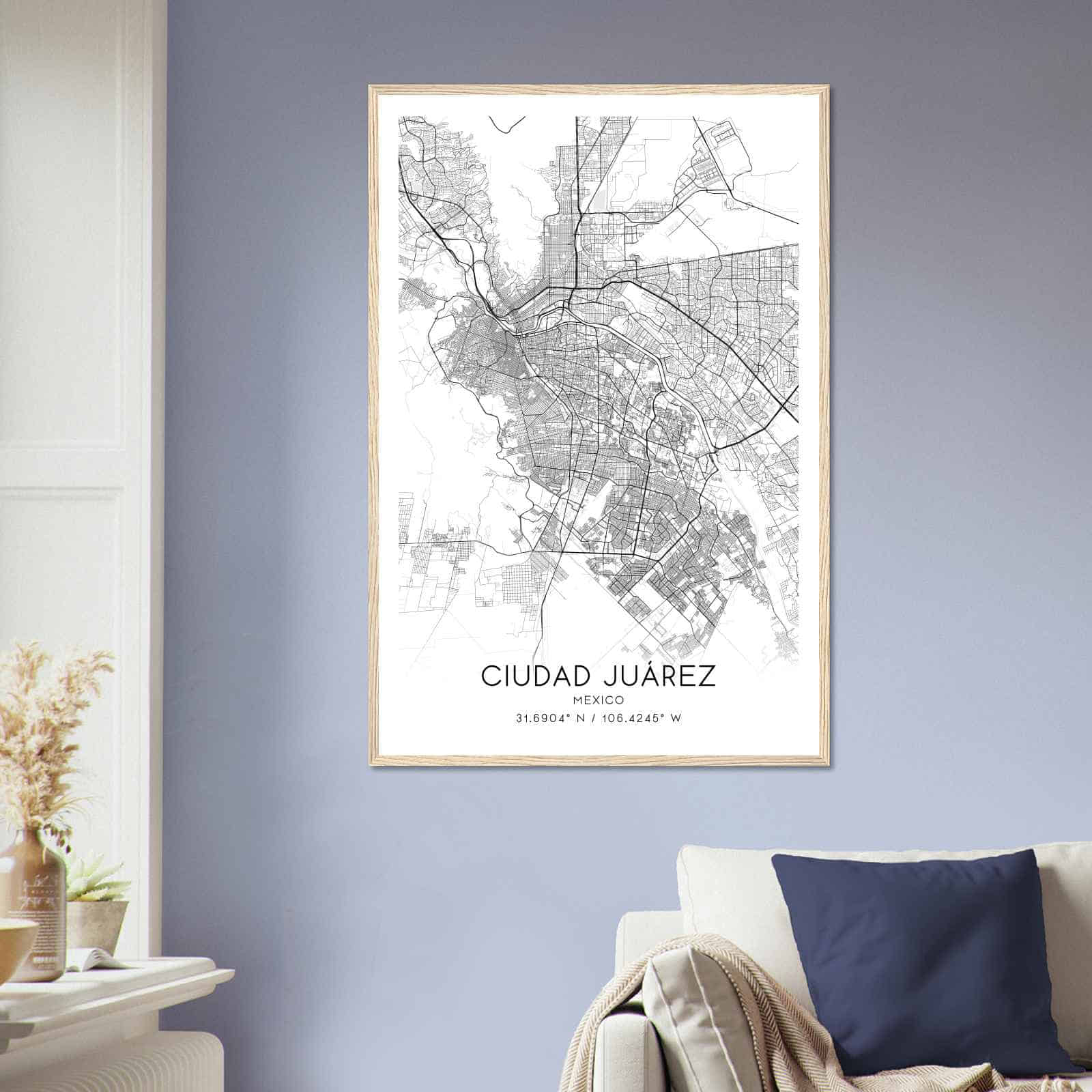 Ciudad Juarez Mexico Map Poster, Ciudad Juarez City Road Wall Art Print ...