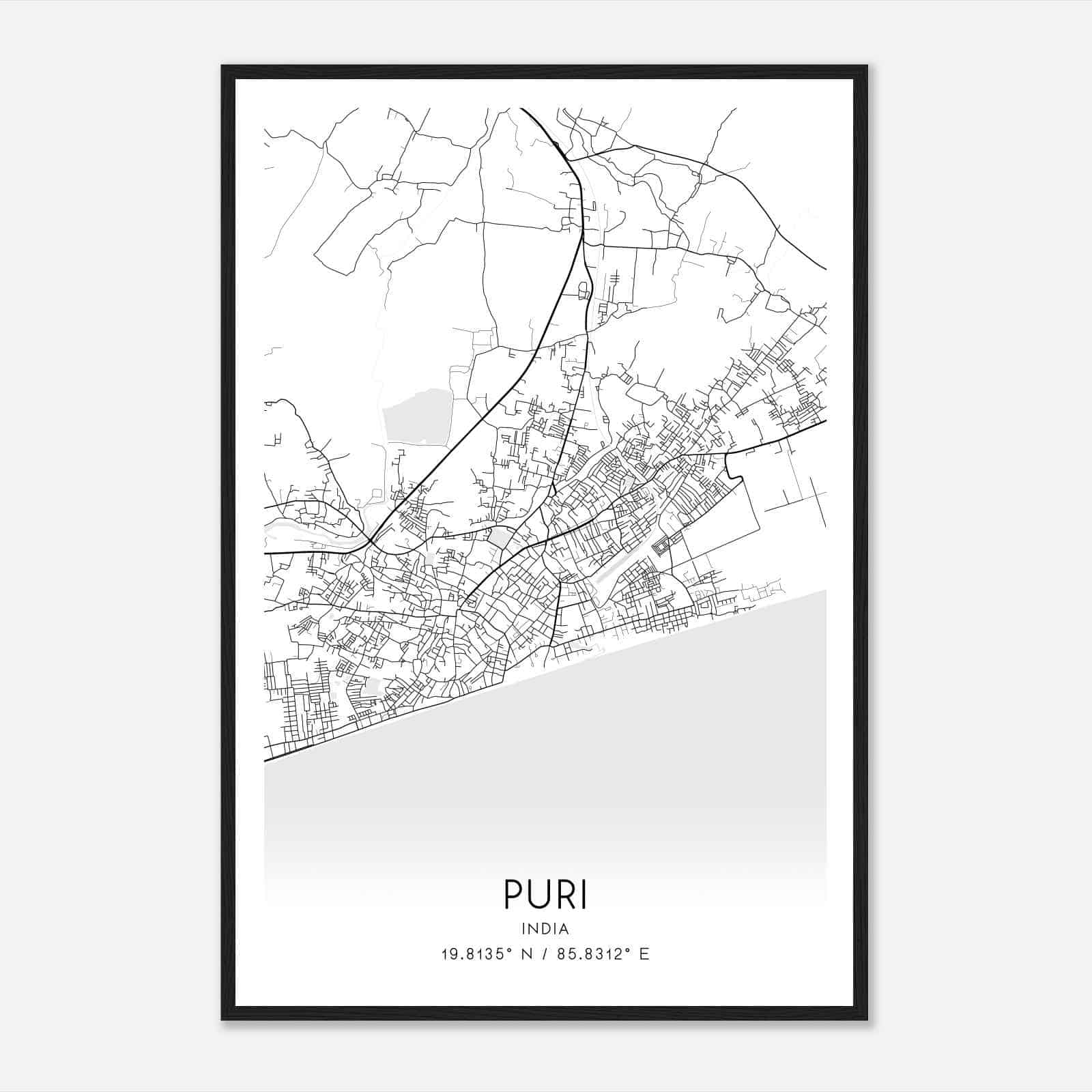 Puri India Map Poster, Puri City Road Wall Art Print - Custom Maps ...