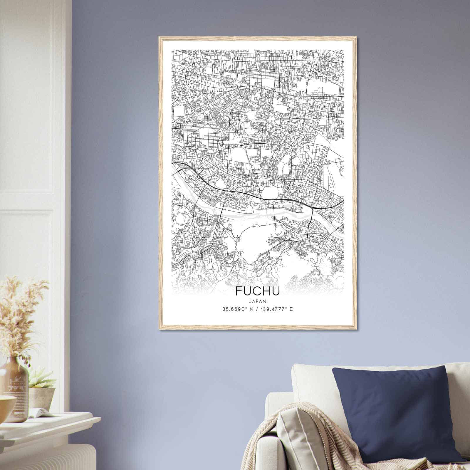 Fuchu Japan Map Poster, Fuchu City Road Wall Art Print - Custom Maps ...