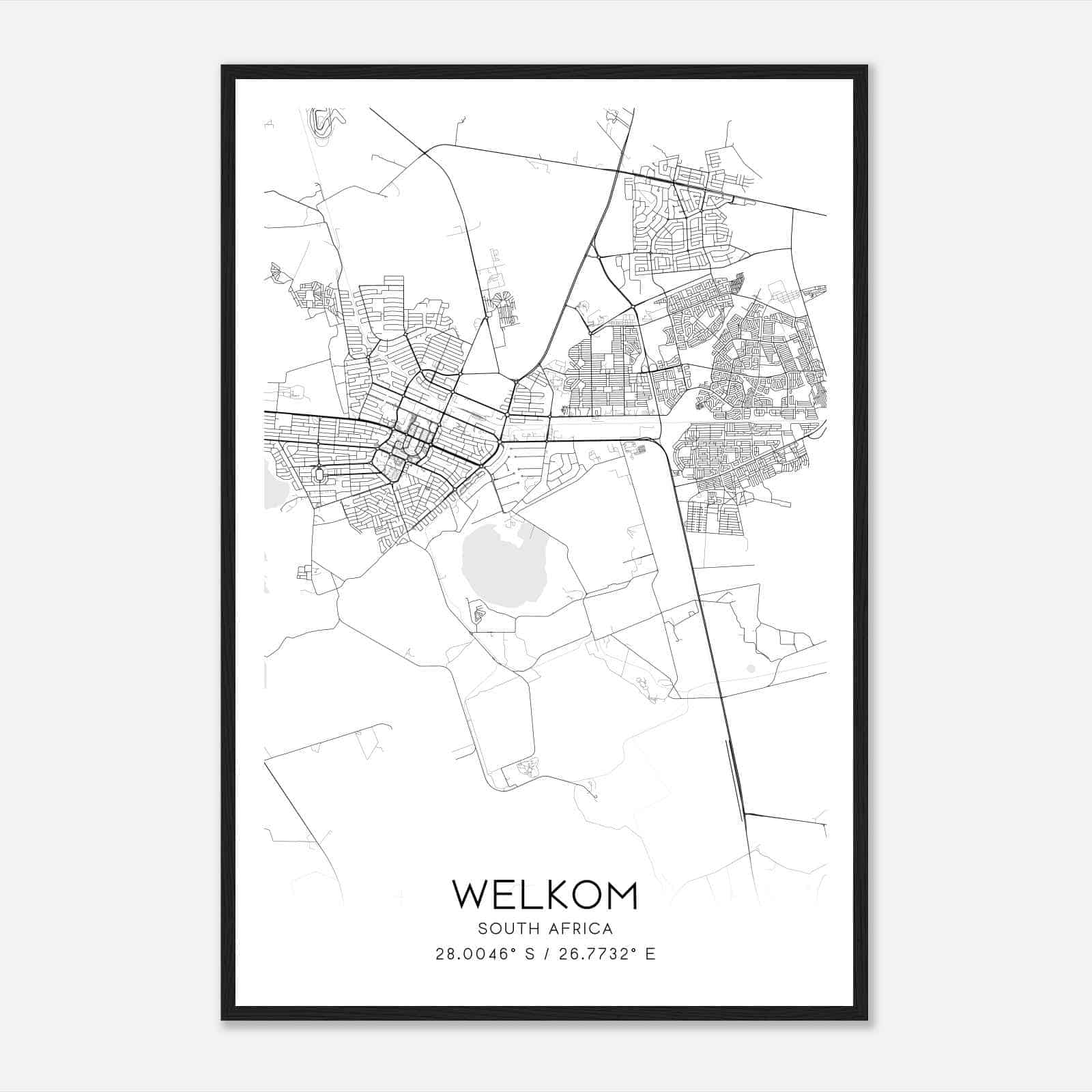 Welkom South Africa Map Poster, Welkom City Road Wall Art Print ...