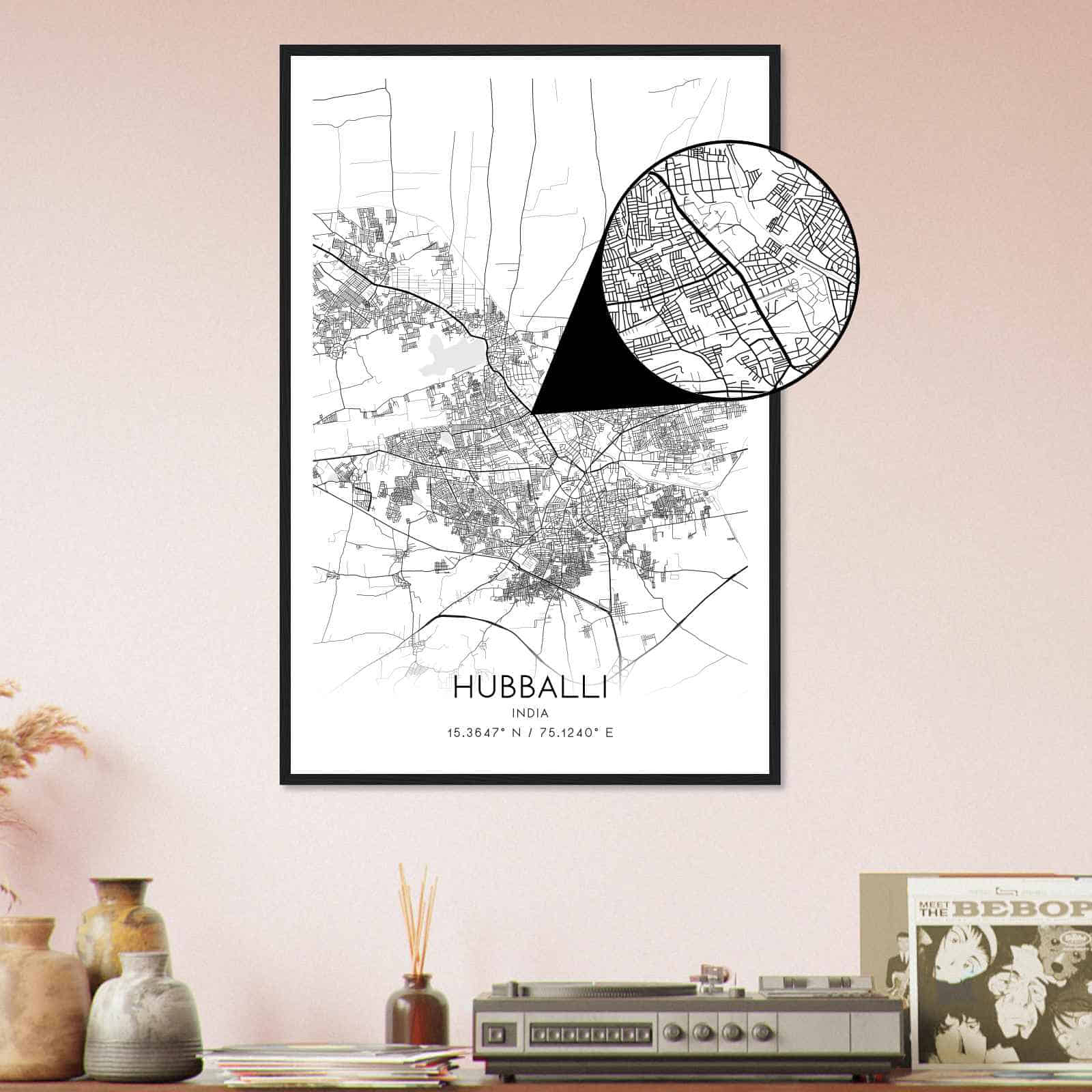 Hubballi India Map Poster, Hubballi City Road Wall Art Print - Custom ...