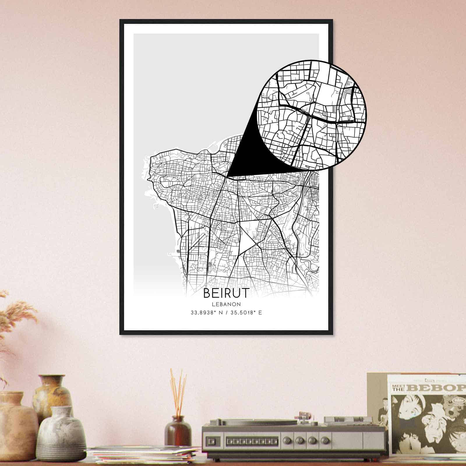 Beirut Lebanon Map Poster, Beirut City Road Wall Art Print - Custom ...