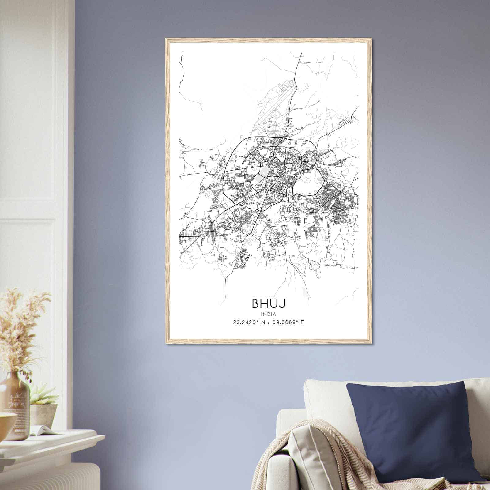 Bhuj India Map Poster, Bhuj City Road Wall Art Print - Custom Maps ...