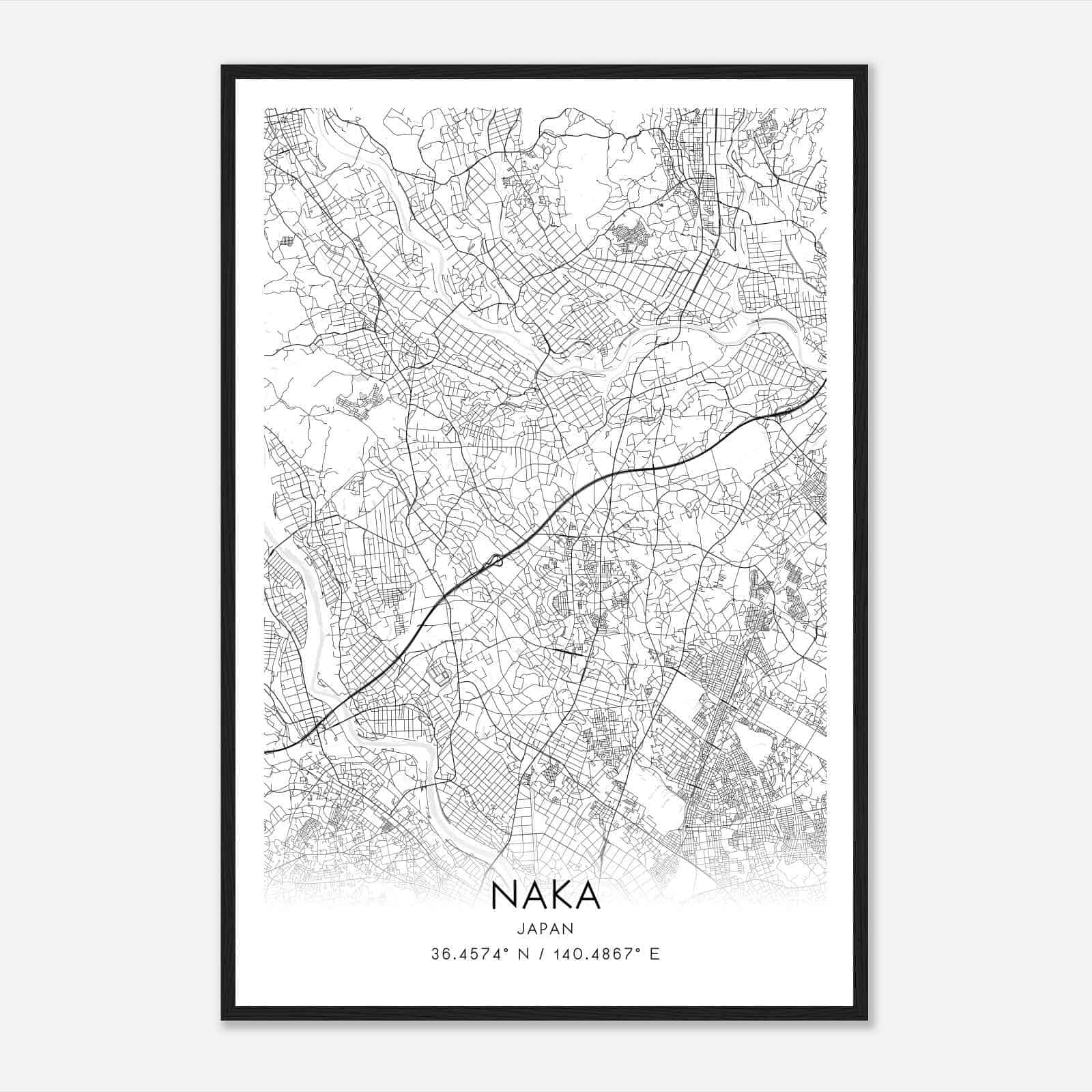 Naka Japan Map Poster, Naka City Road Wall Art Print - Custom Maps ...