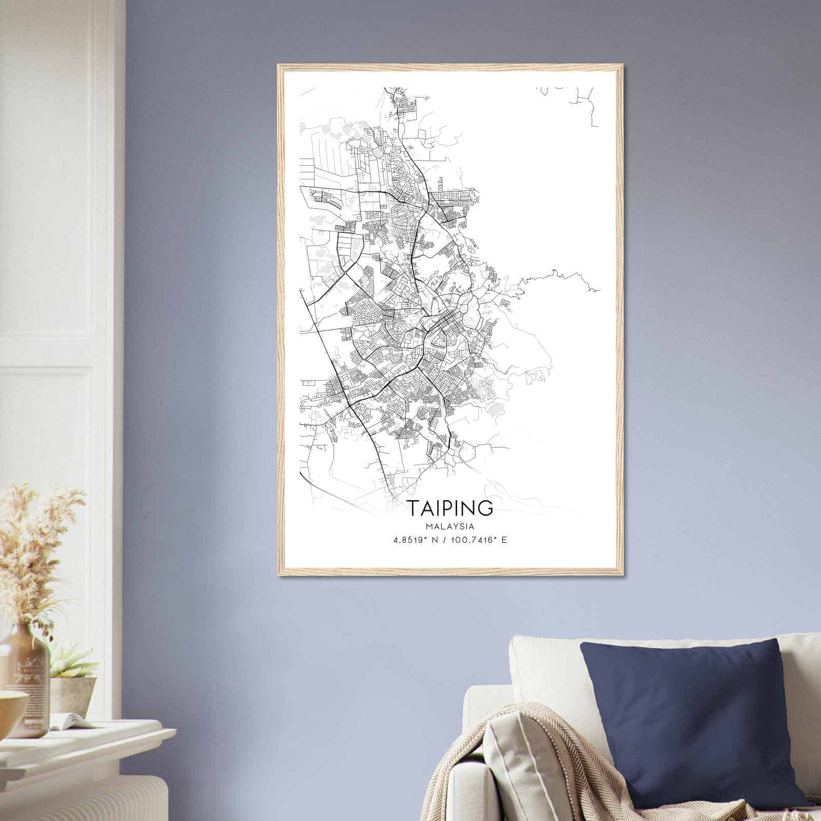 Taiping Malaysia Map Poster, Taiping City Road Wall Art Print - Custom ...