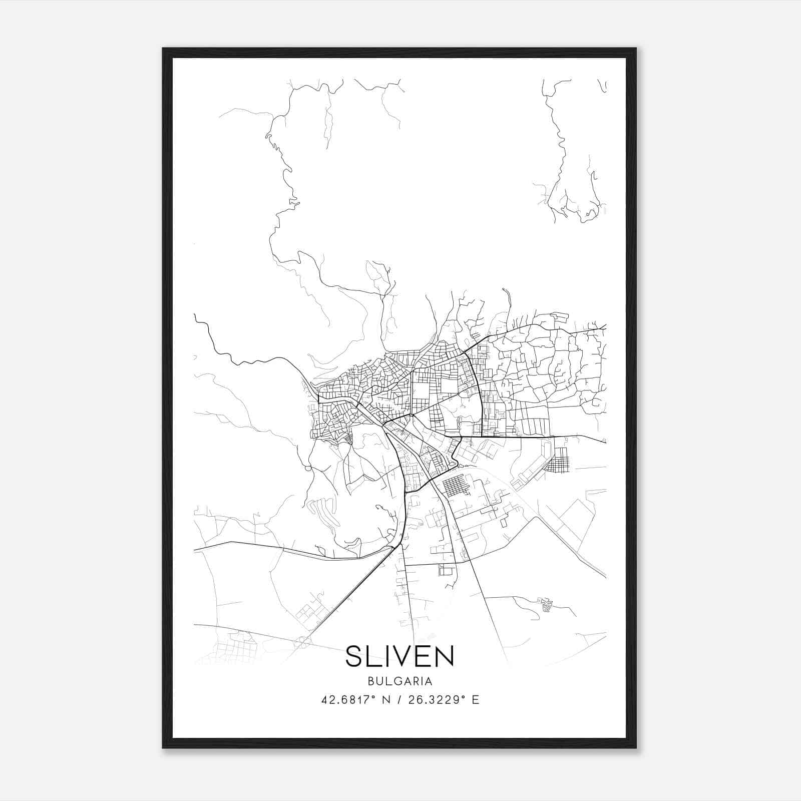 Sliven Bulgaria Map Poster, Sliven City Road Wall Art Print - Custom ...