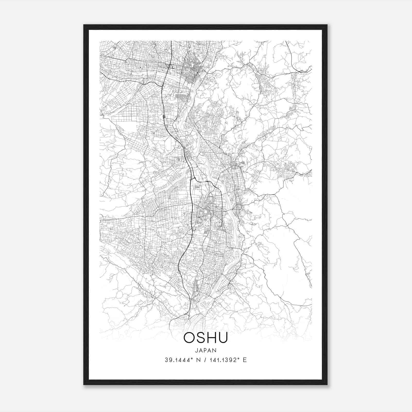 Oshu Japan Map Poster, Oshu City Road Wall Art Print - Custom Maps ...