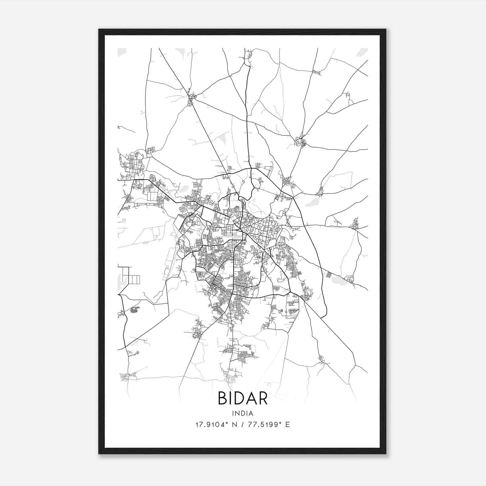 Bidar India Map Poster, Bidar City Road Wall Art Print - Custom Maps ...