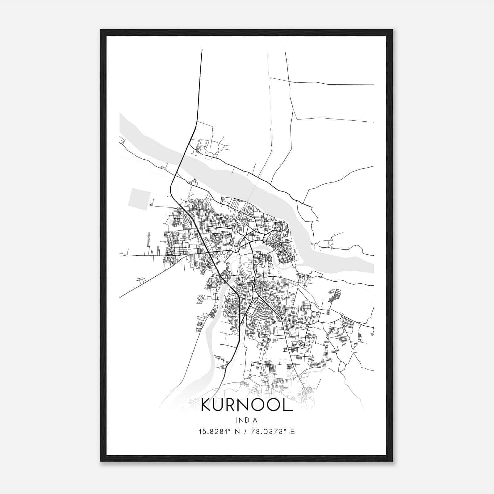 Kurnool India Map Poster, Kurnool City Road Wall Art Print - Custom ...