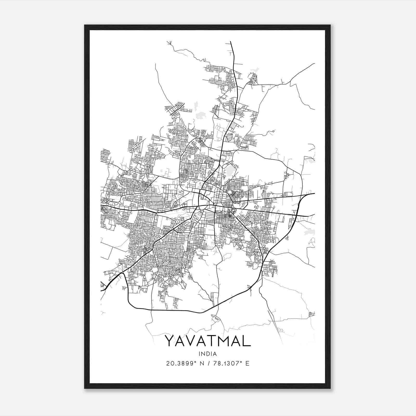 Yavatmal India Map Poster, Yavatmal City Road Wall Art Print - Custom ...