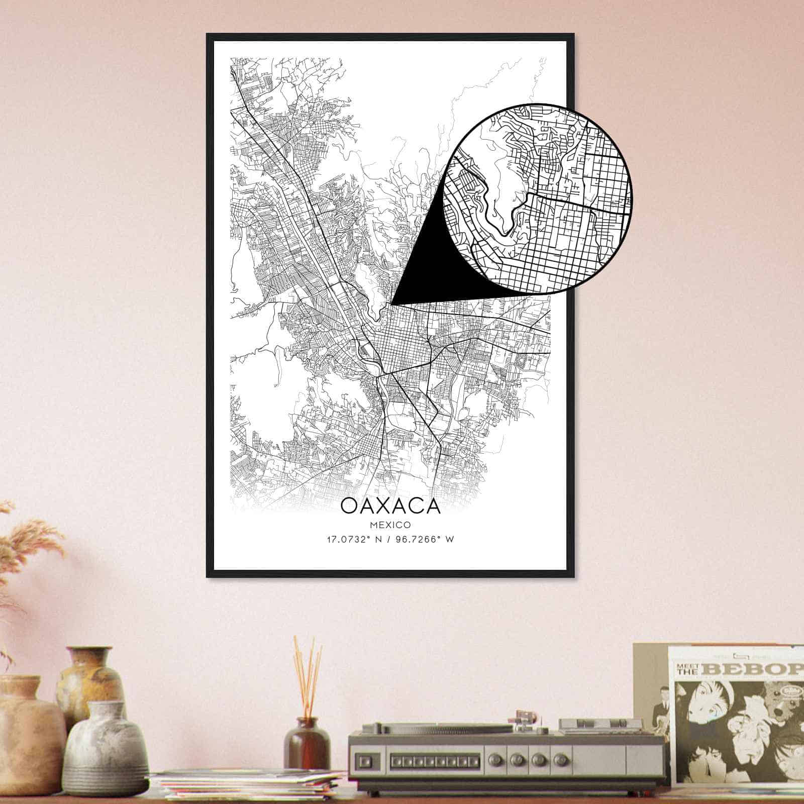 Oaxaca Mexico Map Poster, Oaxaca City Road Wall Art Print - Custom Maps ...
