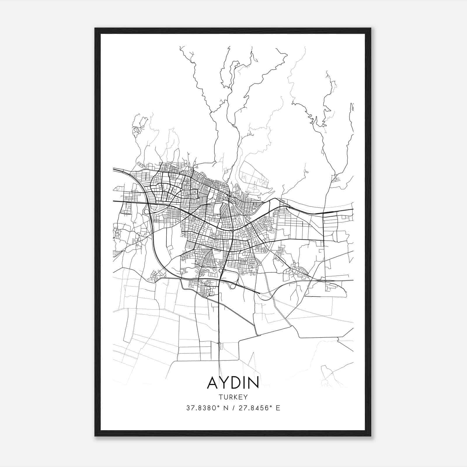 Aydin Turkey Map Poster, Aydin City Road Wall Art Print - Custom Maps & Posters