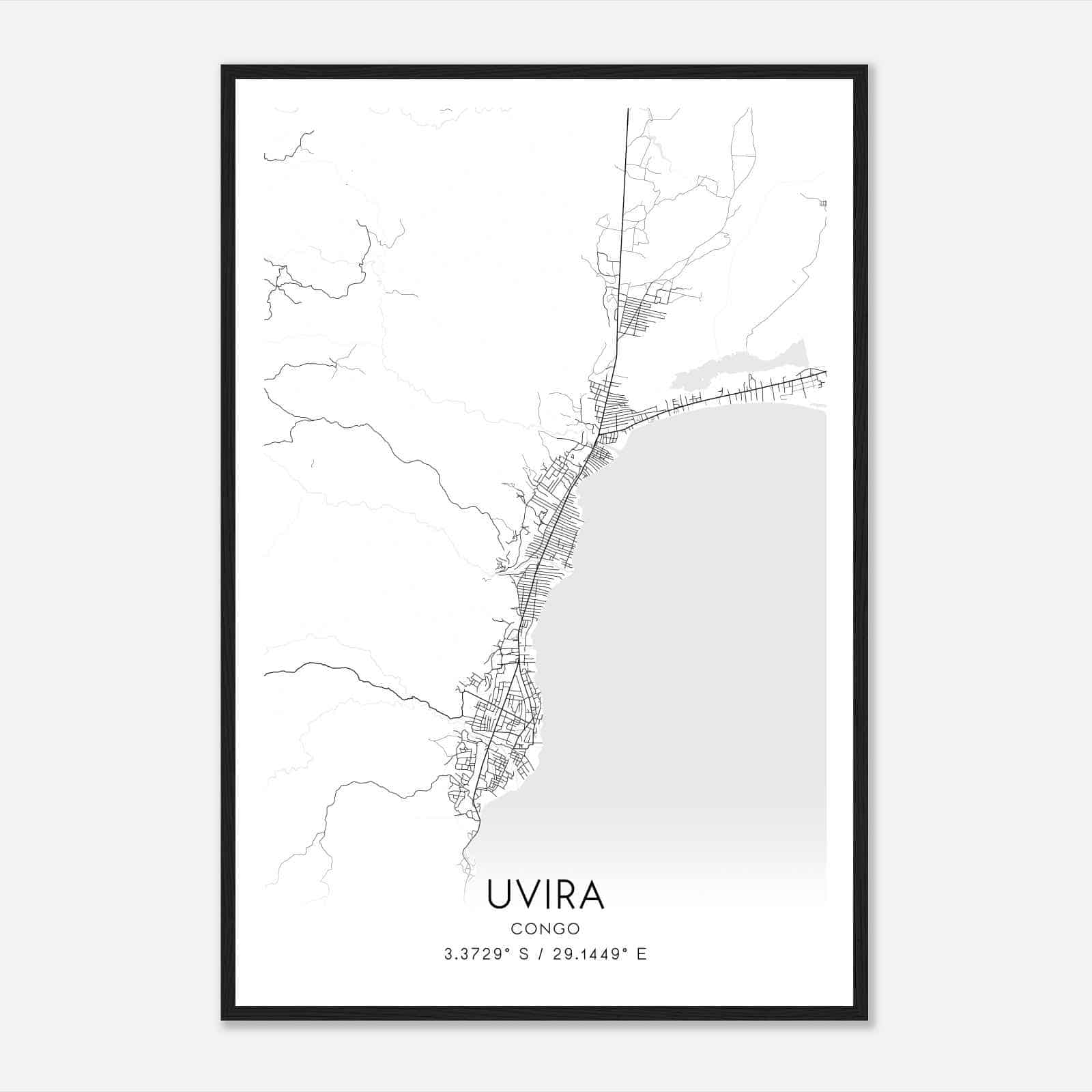 Uvira Congo Map Poster, Uvira City Road Wall Art Print - Custom Maps ...
