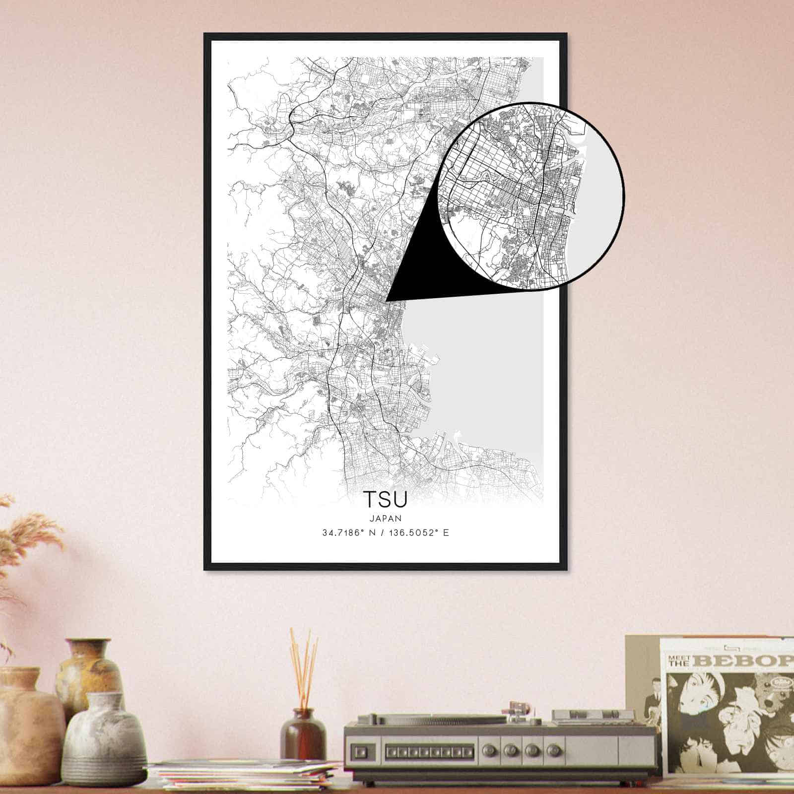 Tsu Japan Map Poster Tsu City Road Wall Art Print Custom Maps And Posters