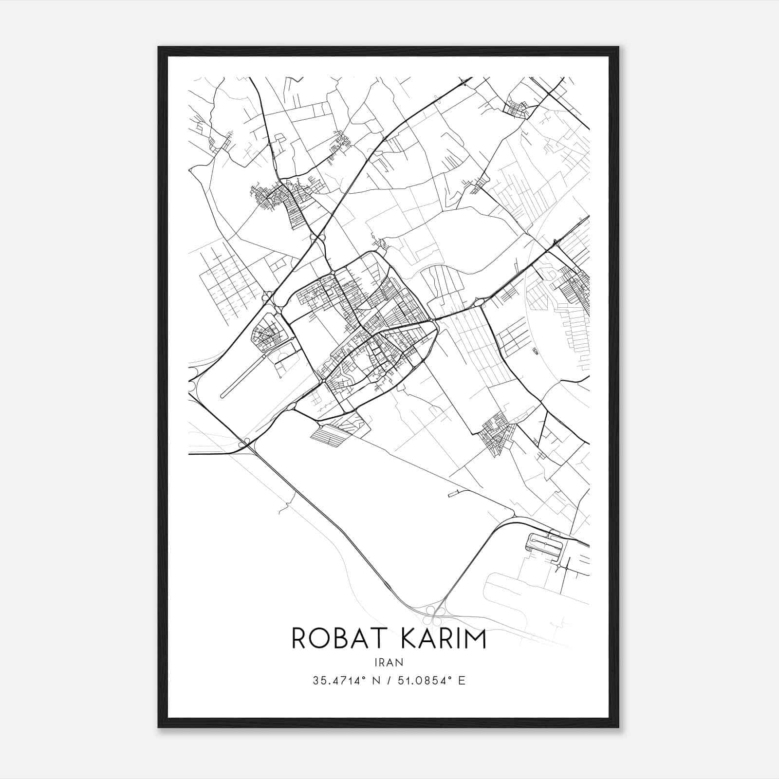 Robat Karim Iran Map Poster, Robat Karim City Road Wall Art Print ...