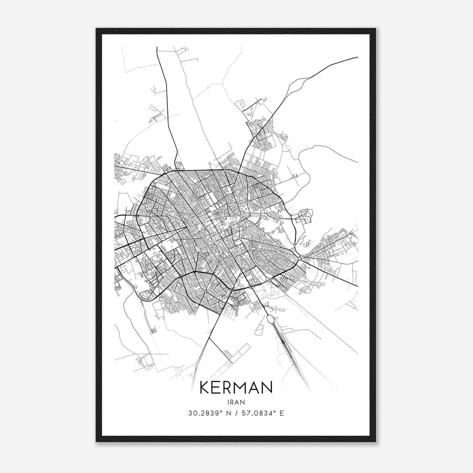Kerman Iran Map Poster, Kerman City Road Wall Art Print - Custom Maps ...
