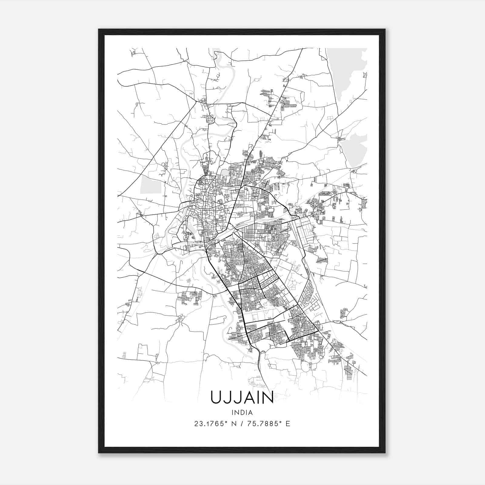 Ujjain India Map Poster, Ujjain City Road Wall Art Print - Custom Maps ...