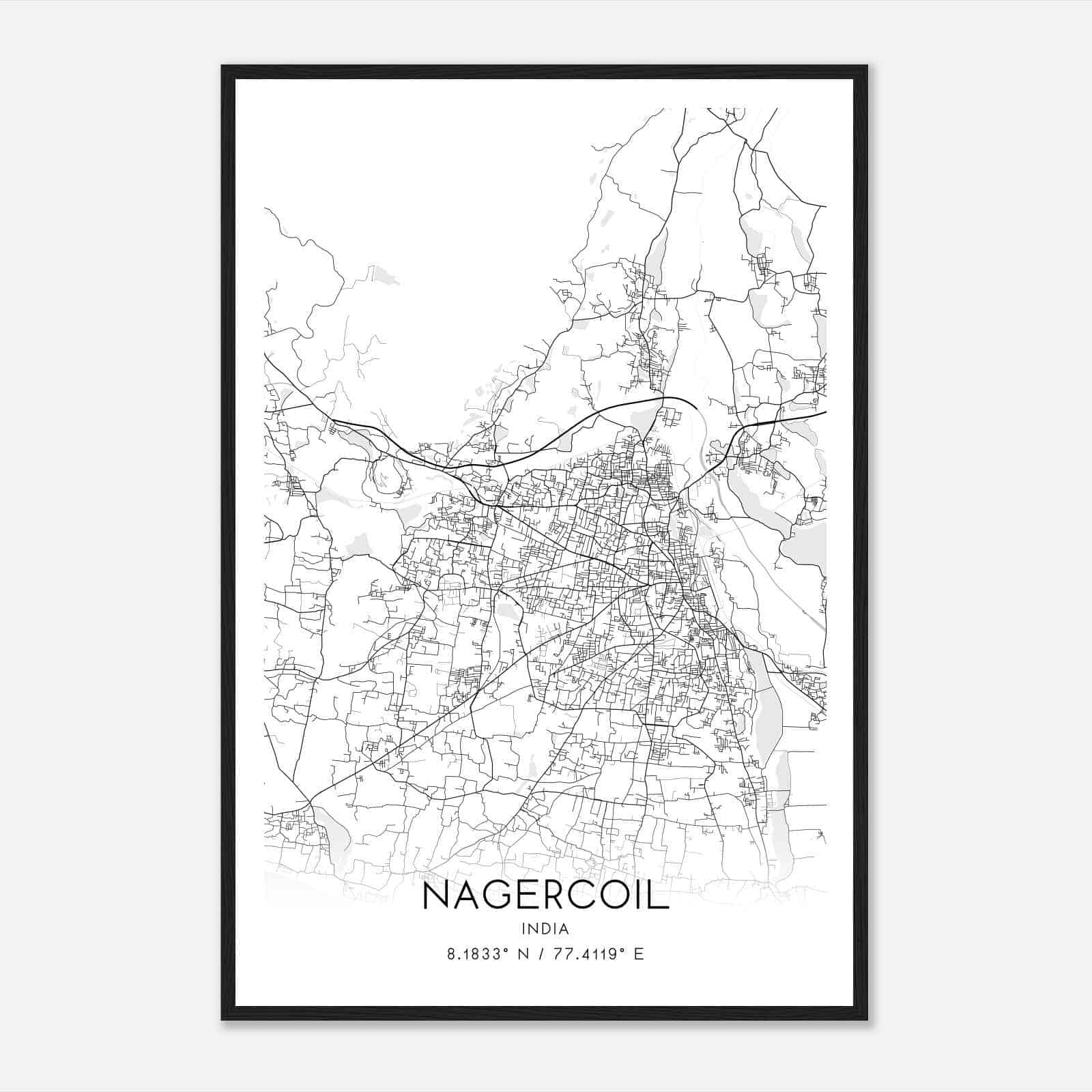 Nagercoil India Map Poster, Nagercoil City Road Wall Art Print - Custom ...
