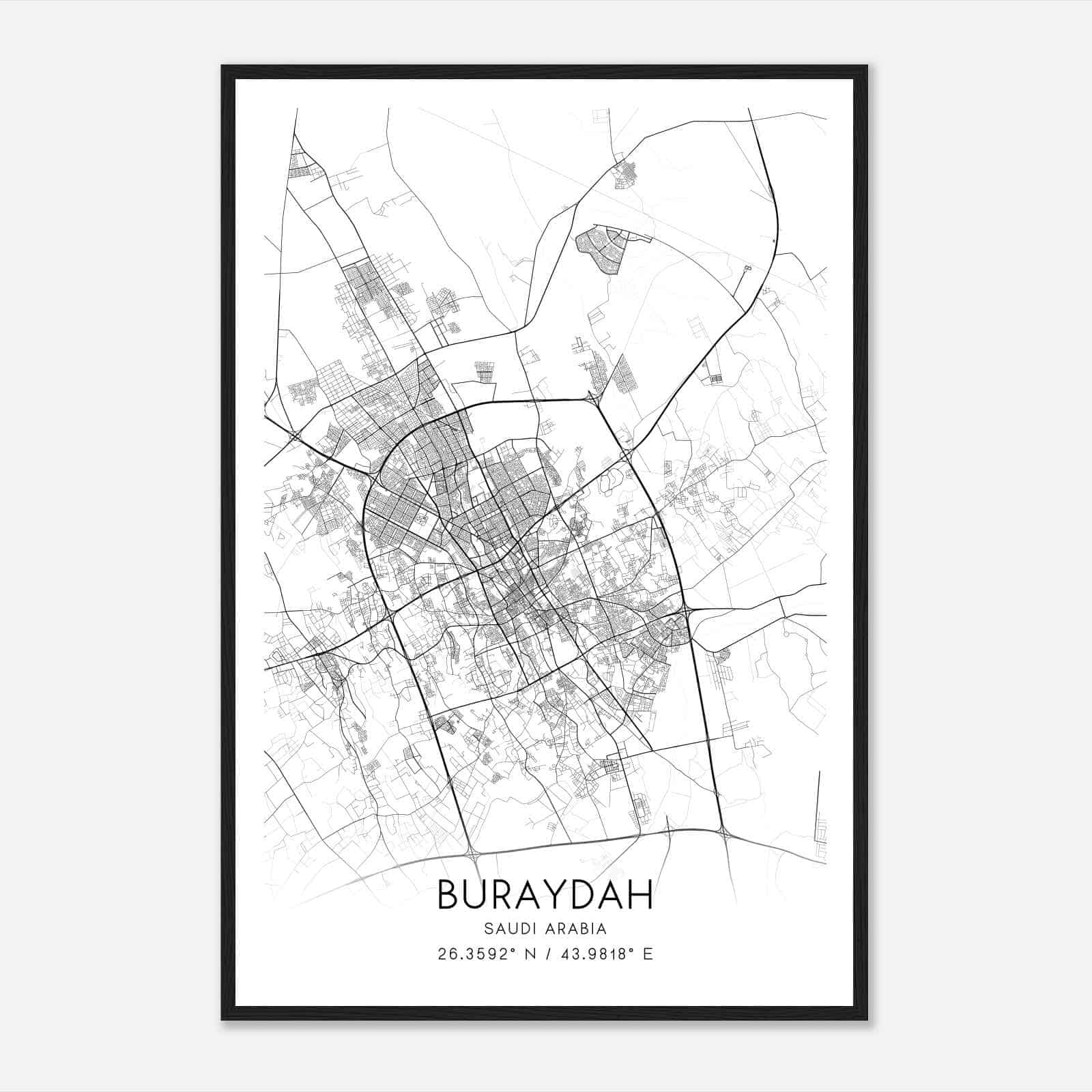 Buraydah Saudi Arabia Map Poster, Buraydah City Road Wall Art Print ...