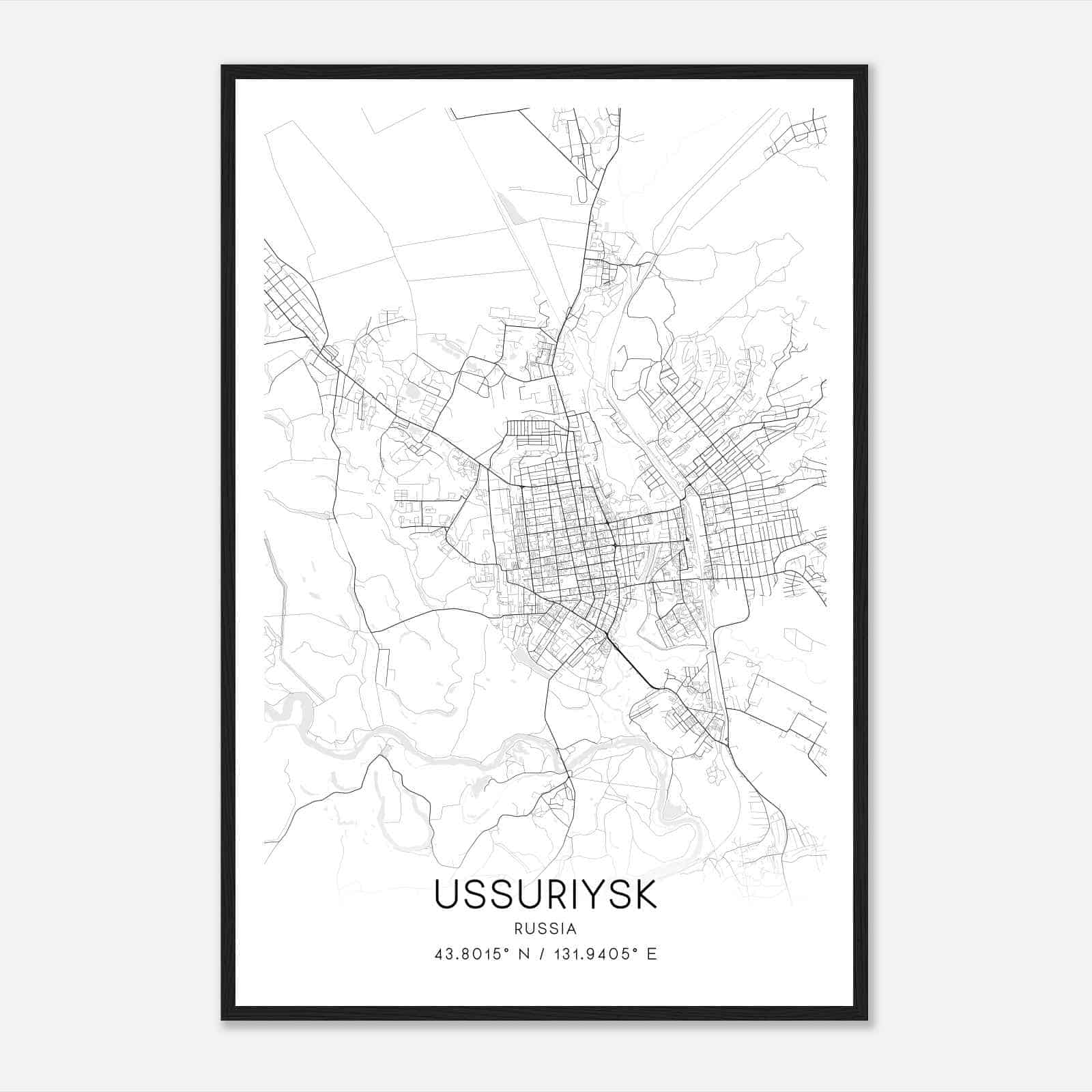 Ussuriysk Russia Map Poster, Ussuriysk City Road Wall Art Print ...