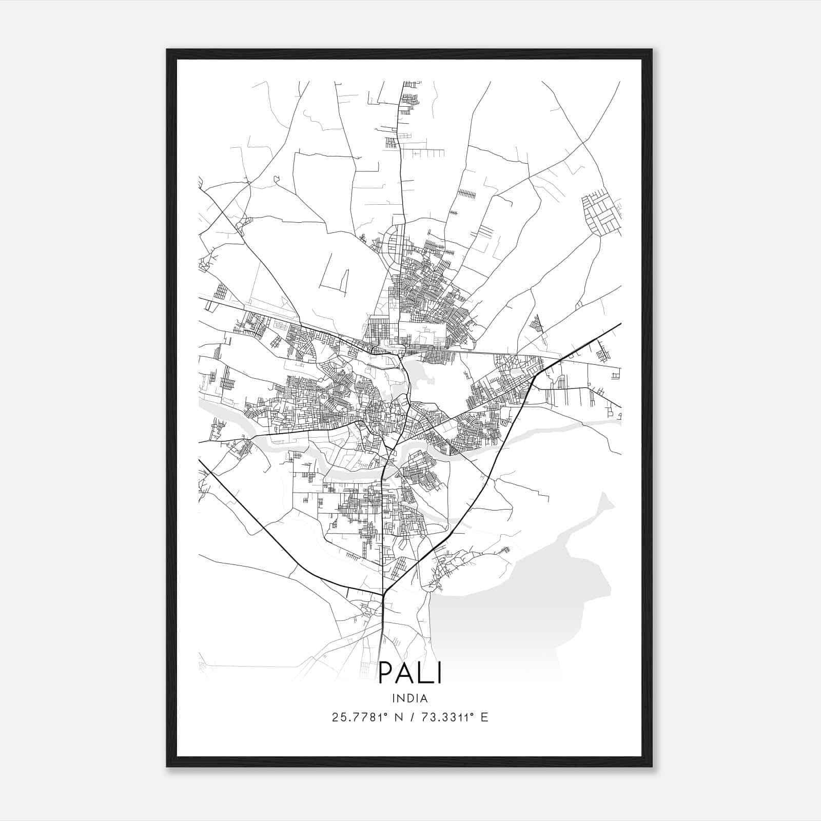 Pali India Map Poster, Pali City Road Wall Art Print - Custom Maps ...