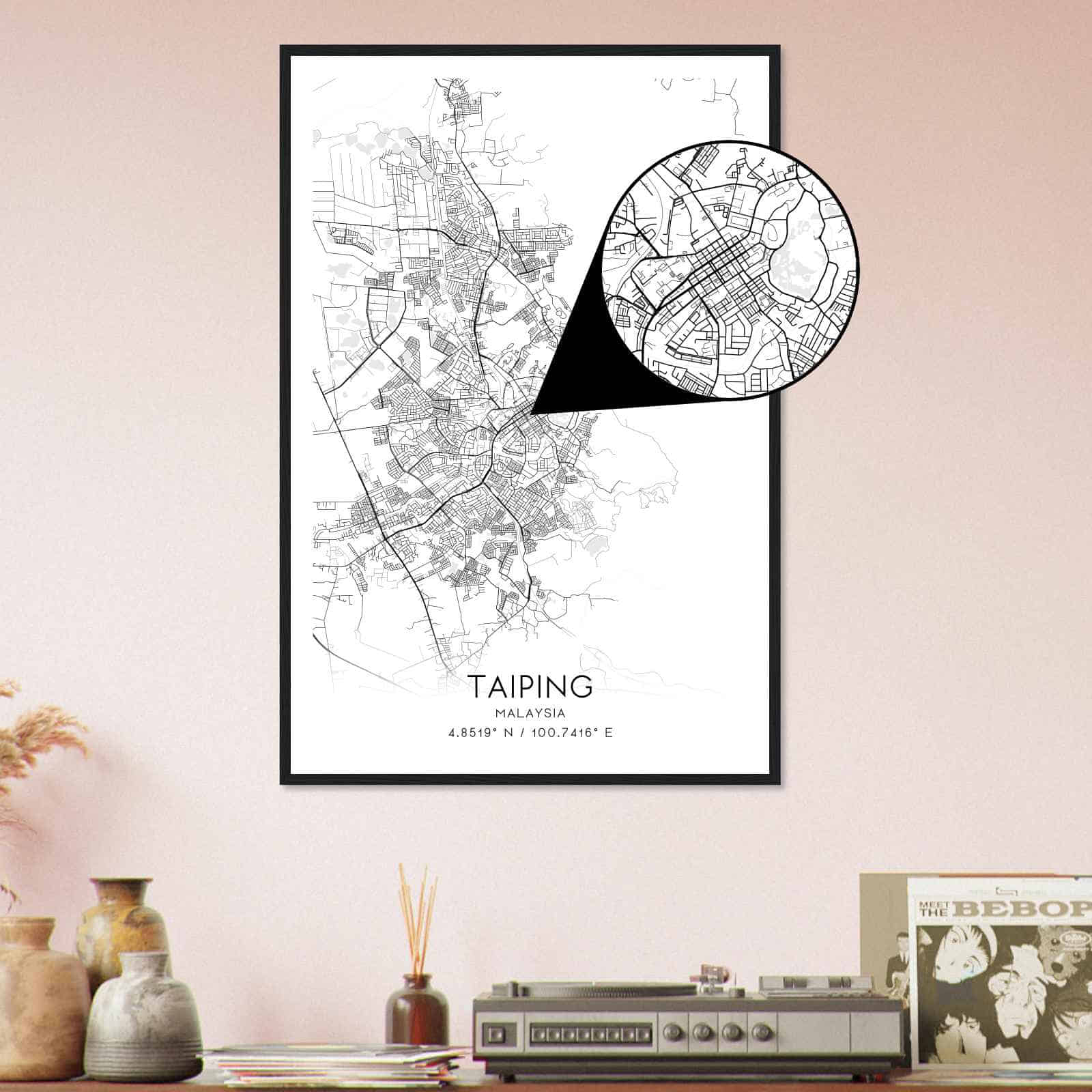 Taiping Malaysia Map Poster, Taiping City Road Wall Art Print - Custom ...