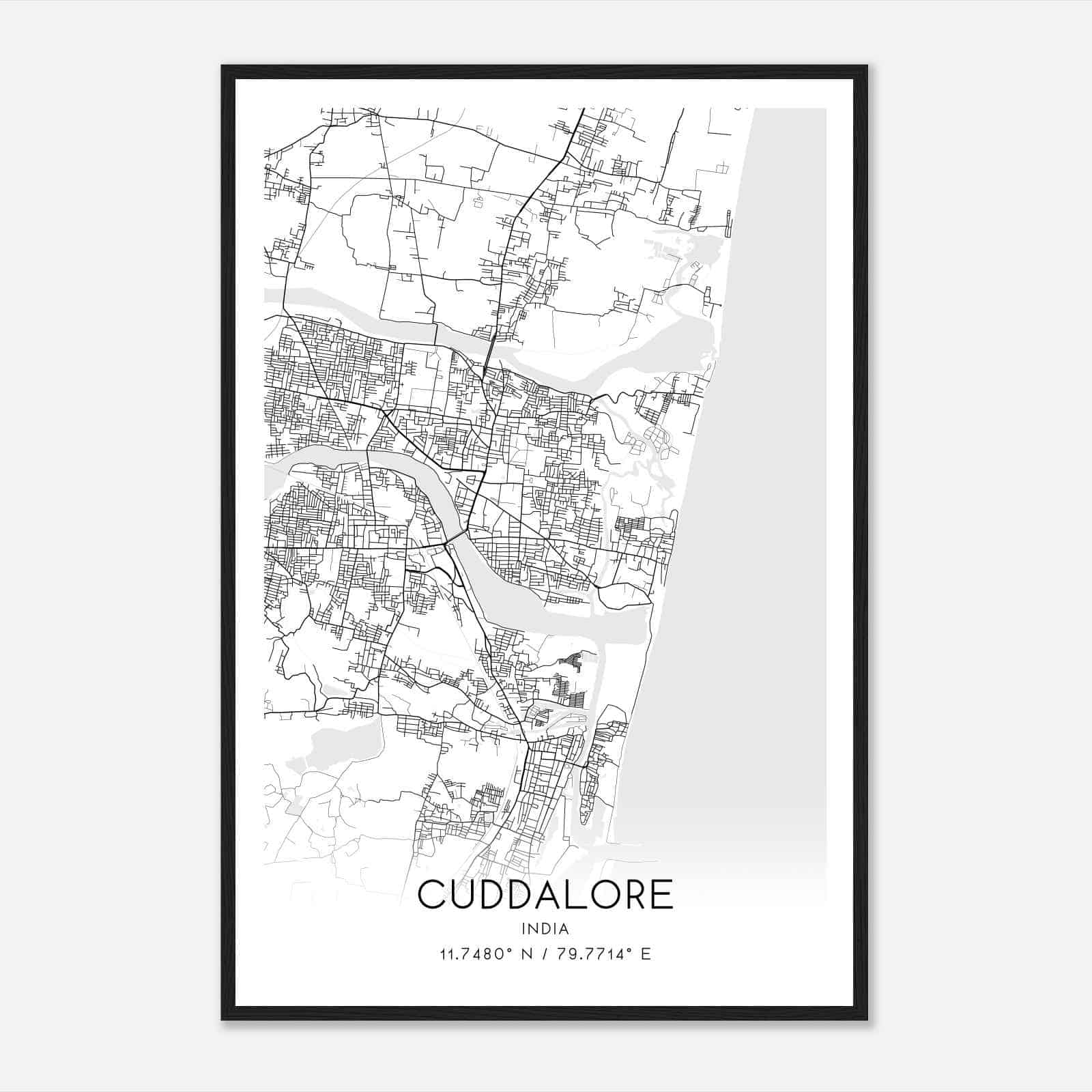 Cuddalore India Map Poster, Cuddalore City Road Wall Art Print - Custom ...