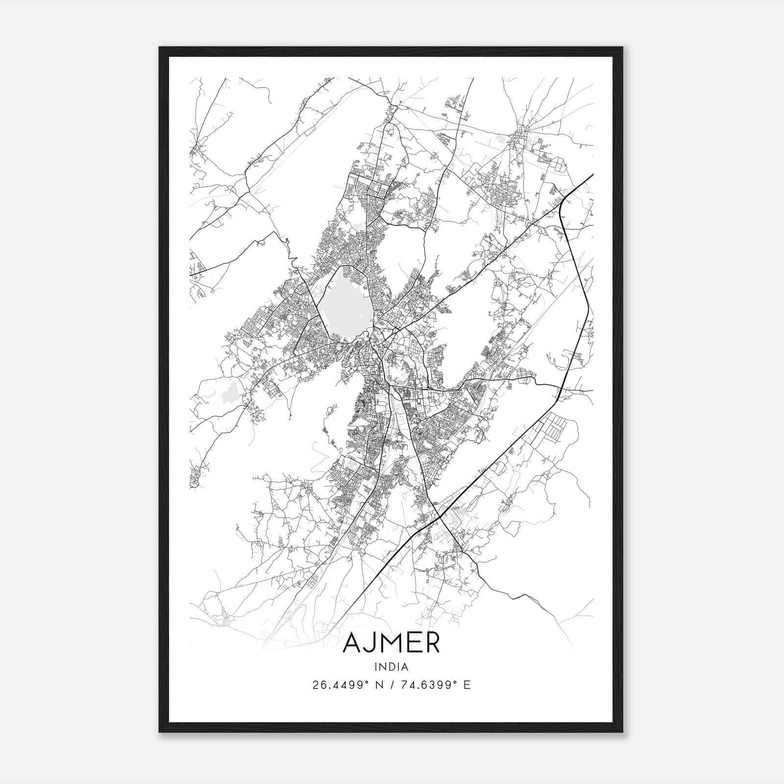 Ajmer India Map Poster, Ajmer City Road Wall Art Print - Custom Maps ...