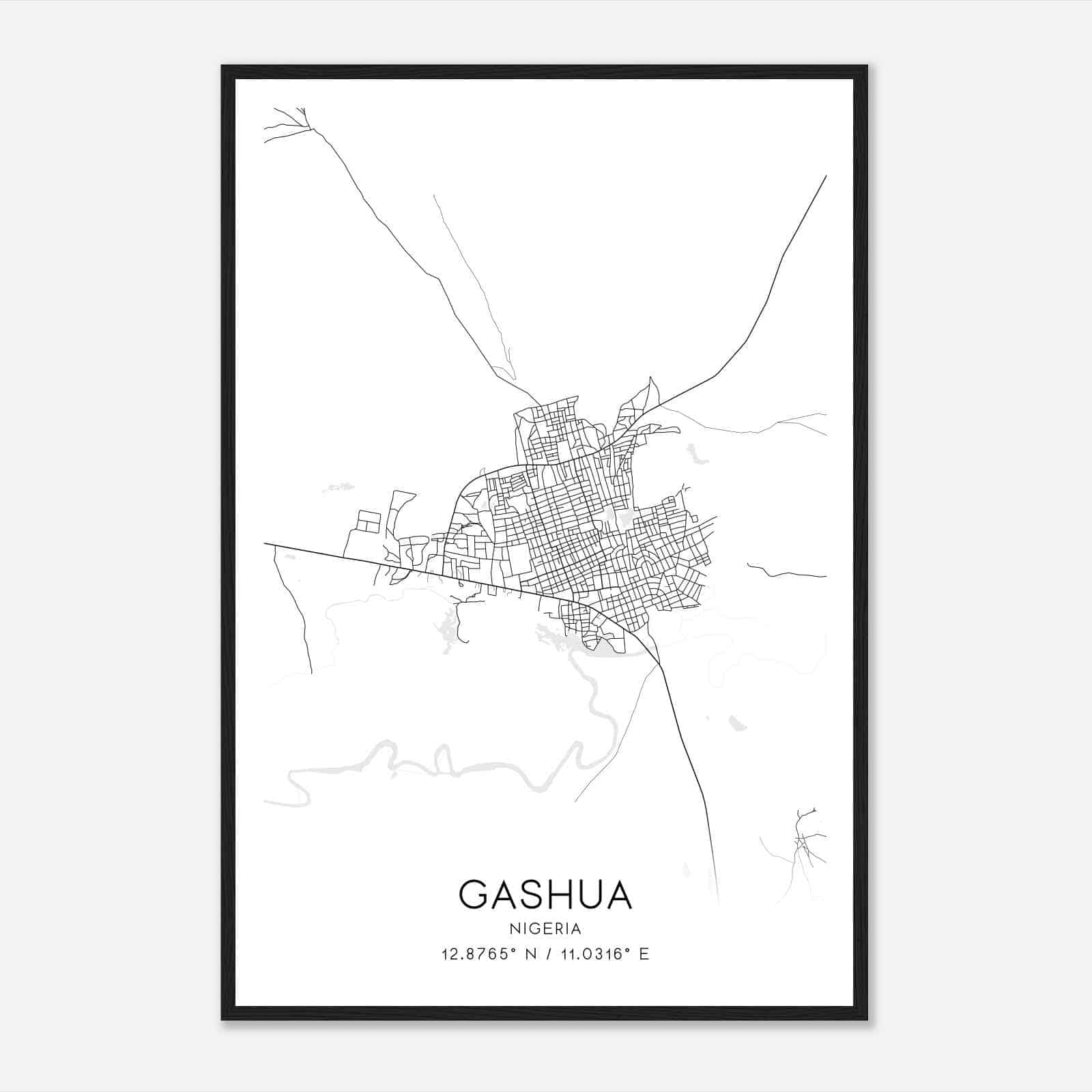Gashua Nigeria Map Poster, Gashua City Road Wall Art Print - Custom ...