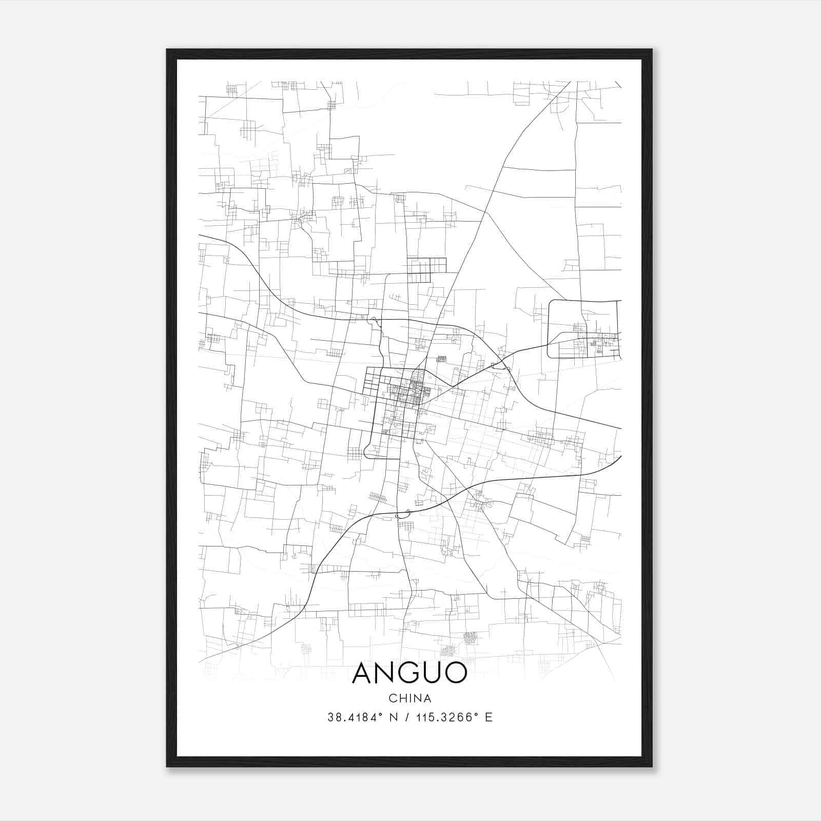 Anguo China Map Poster, Anguo City Road Wall Art Print - Custom Maps ...