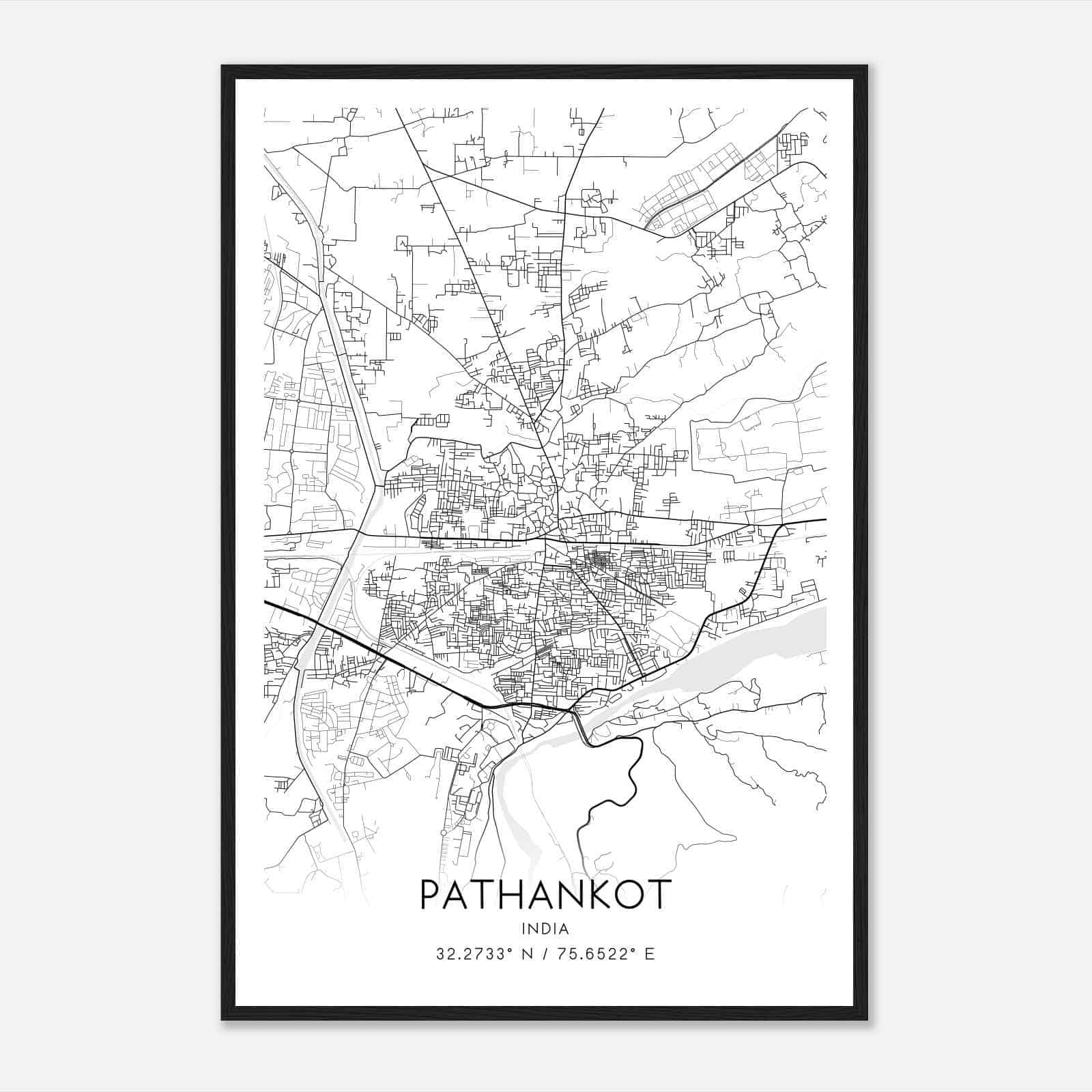 Pathankot India Map Poster, Pathankot City Road Wall Art Print - Custom ...